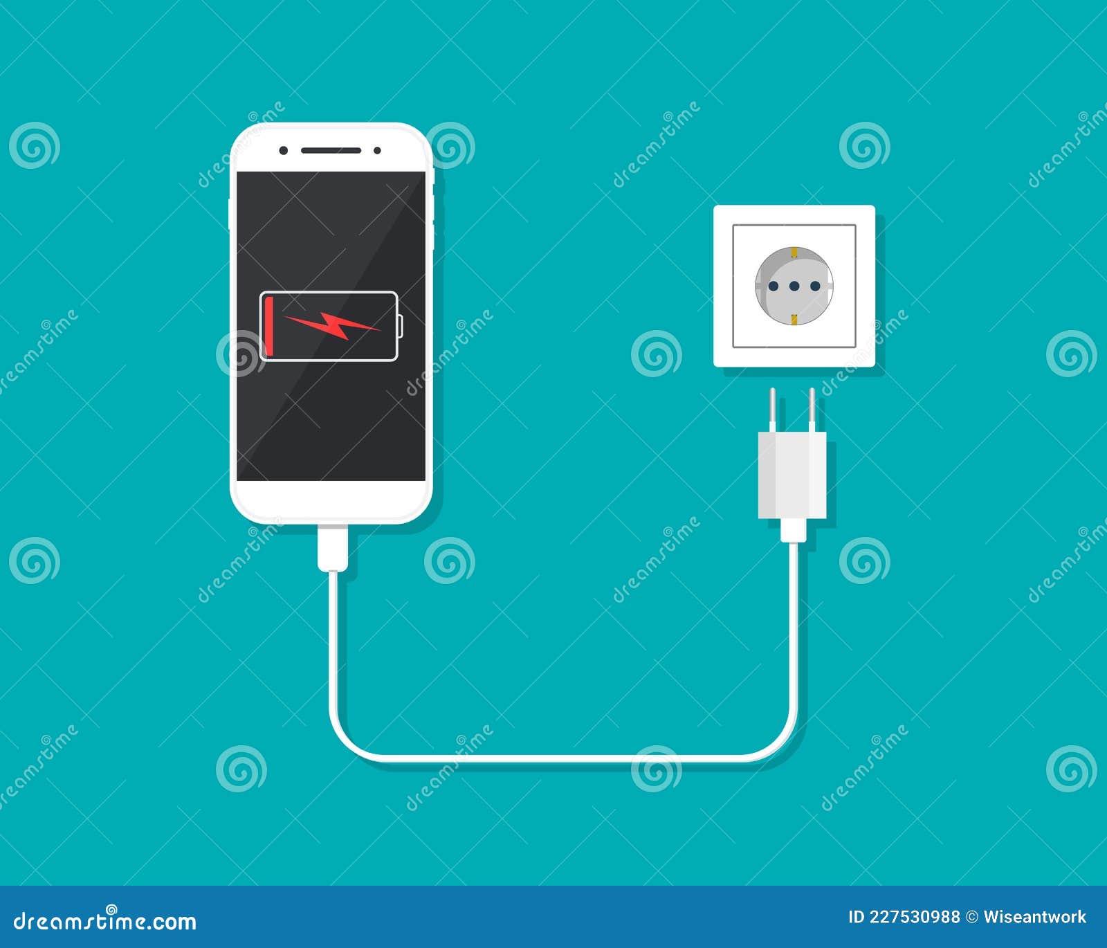 Charger with Phone for Charge Battery of Smartphone. Low Level of ...