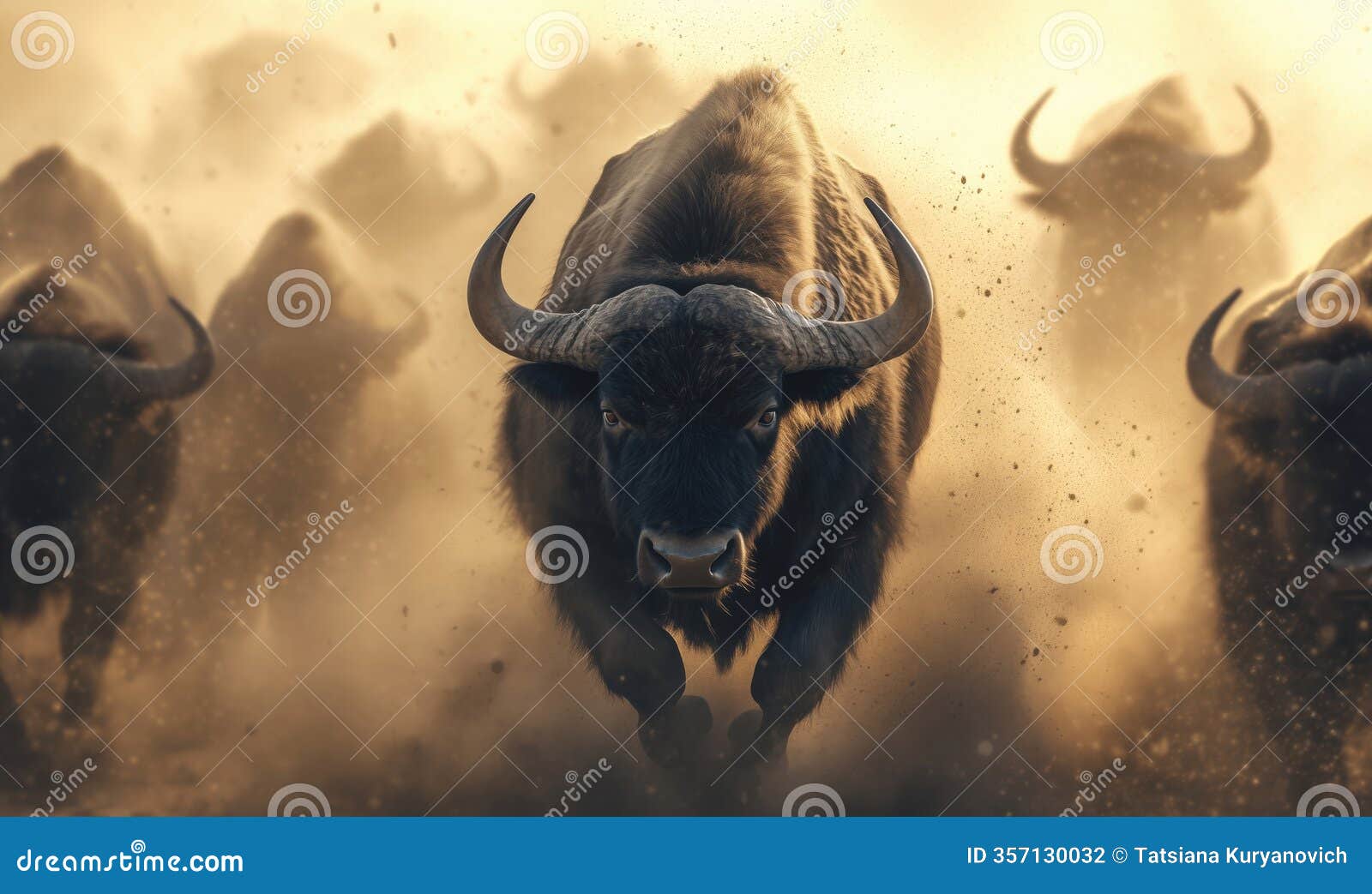 Charging Bison Herd, Dust Clouds, Dramatic Lighting, Powerful Animals ...