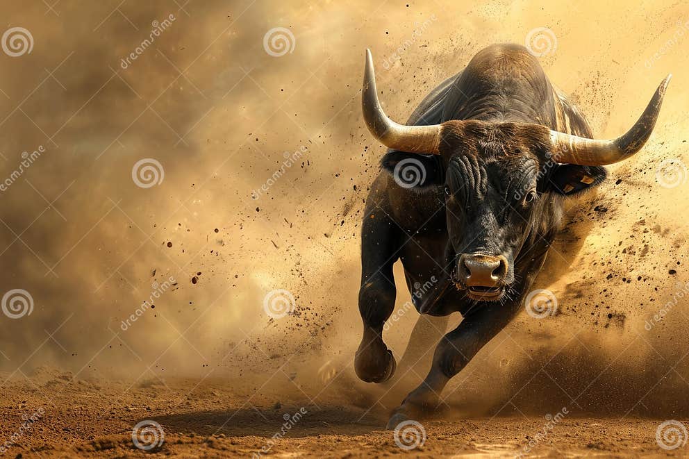 Charging Bull in Dusty Arena Stock Photo - Image of generated, charge ...