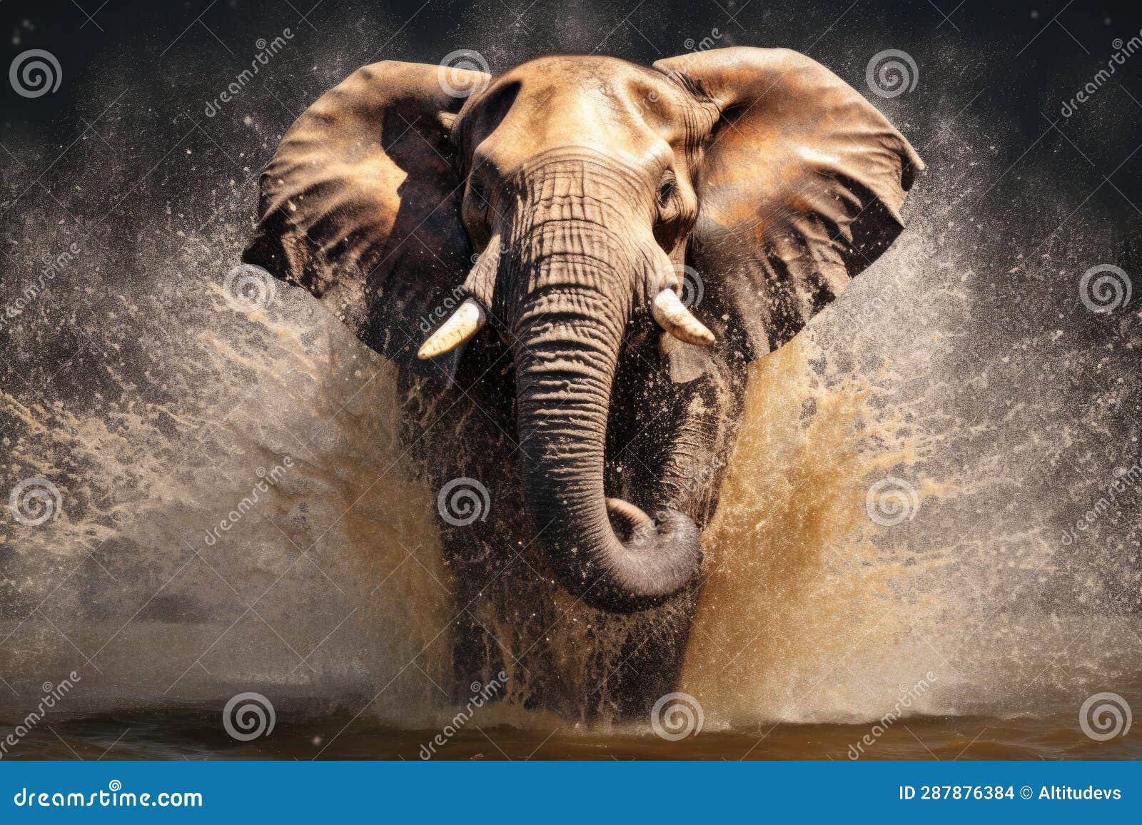 Charging Bull Elephant Splashing through Water Stock Illustration ...
