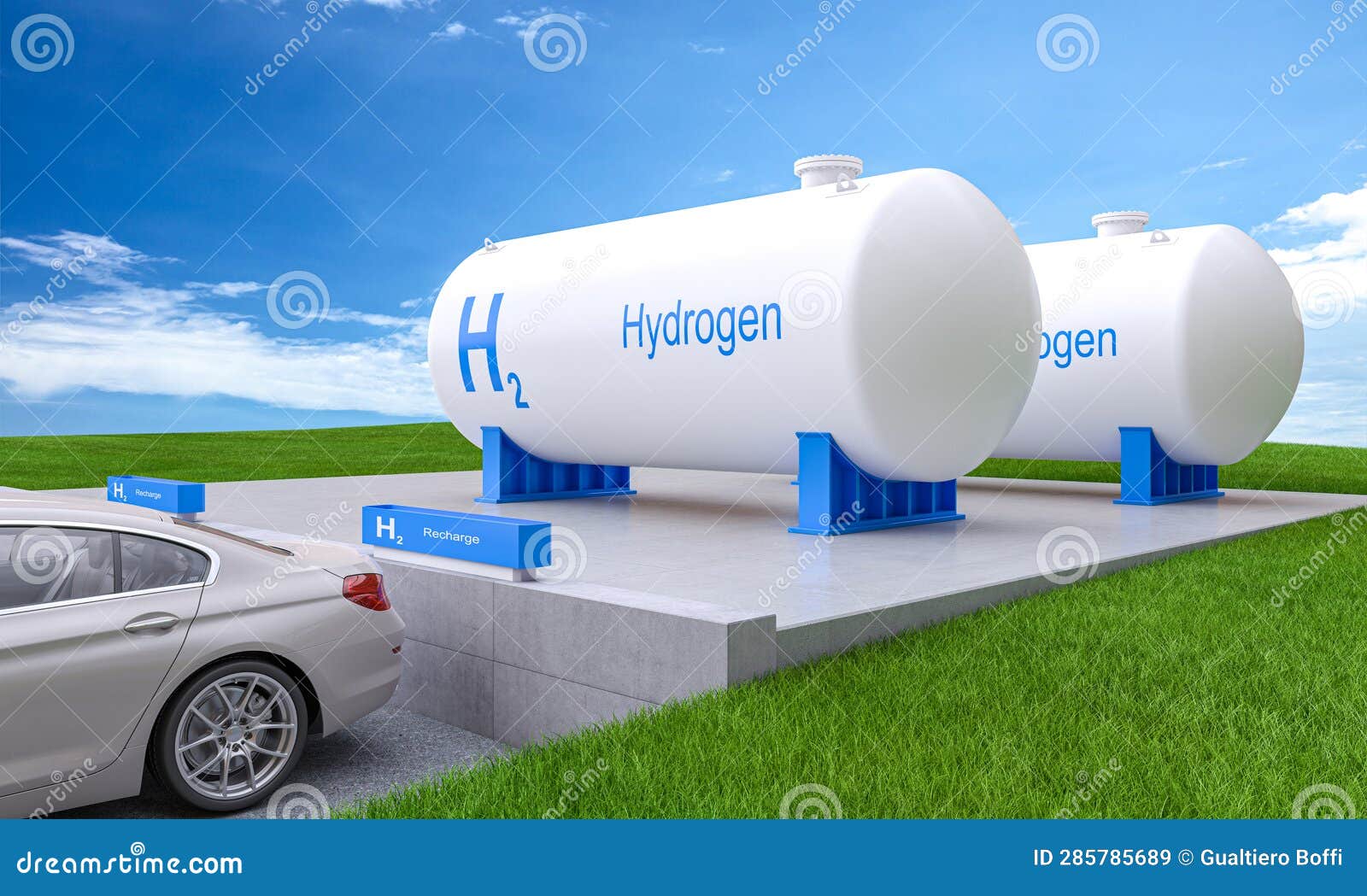 Hydrogen Cars, Hydrogen Fuel Cell Electric Vehicles. Blue Neon Modern ...
