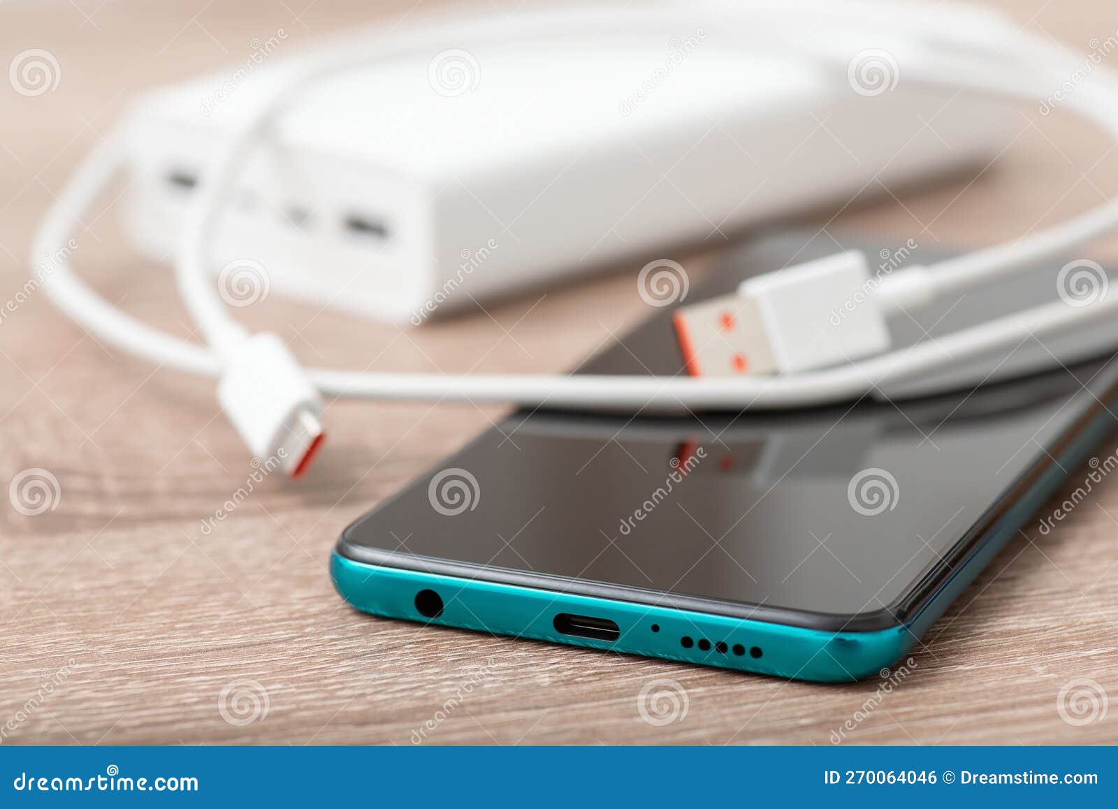 Charging Mobile Phone with Powerbank Via Usb Type C Jack Stock Photo ...
