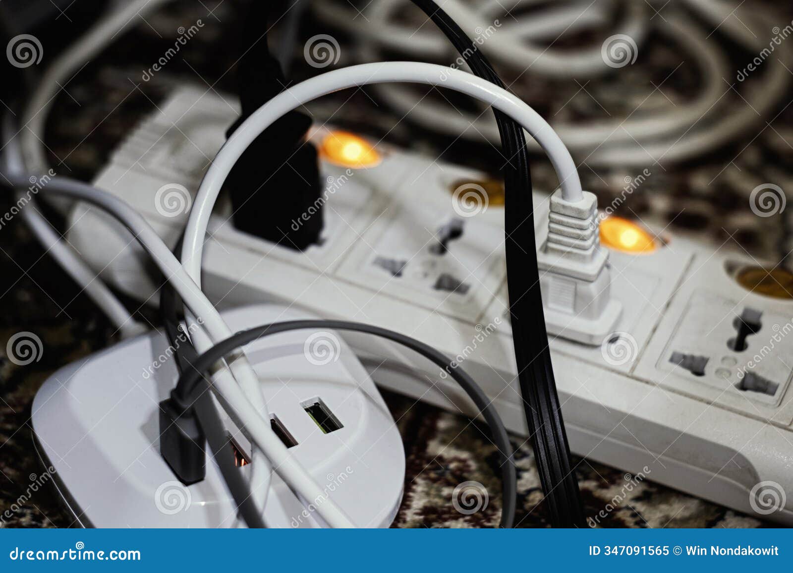 Charging Multiple Electronic Devices on a Power Plug Stock Image ...