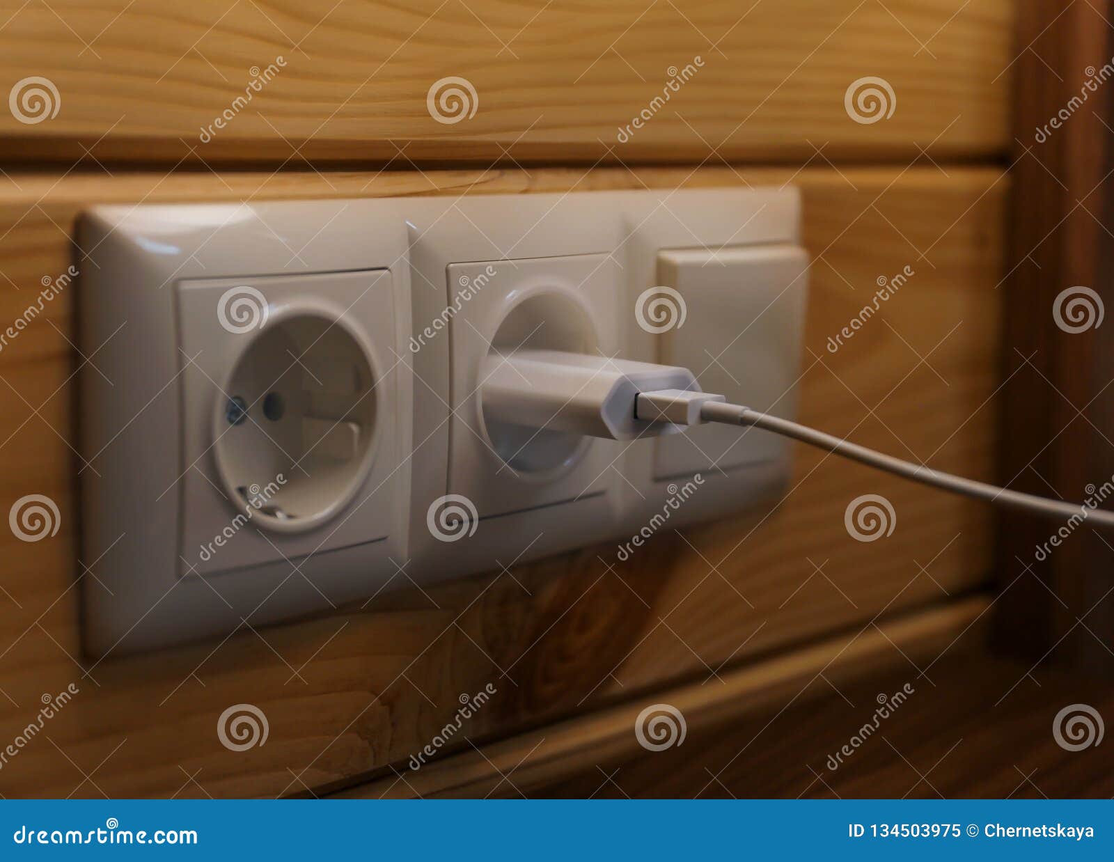 Charging Plug with USB Cable in Socket Stock Image - Image of closeup ...