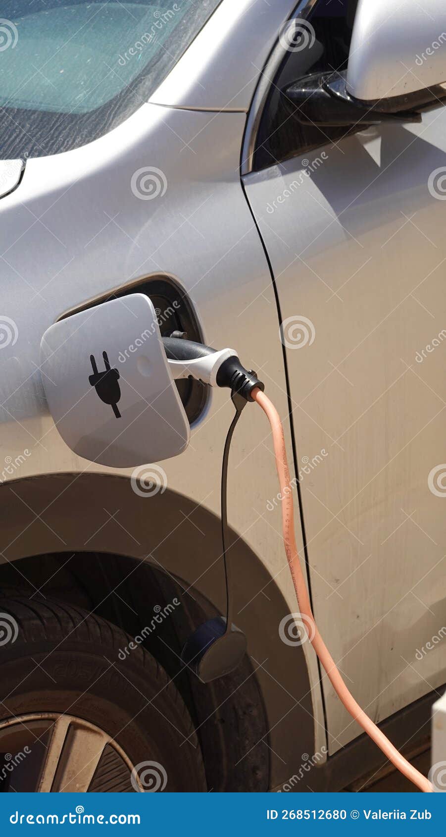 The Process of Charging an Electric Car. Rosette Close-up Stock Photo ...