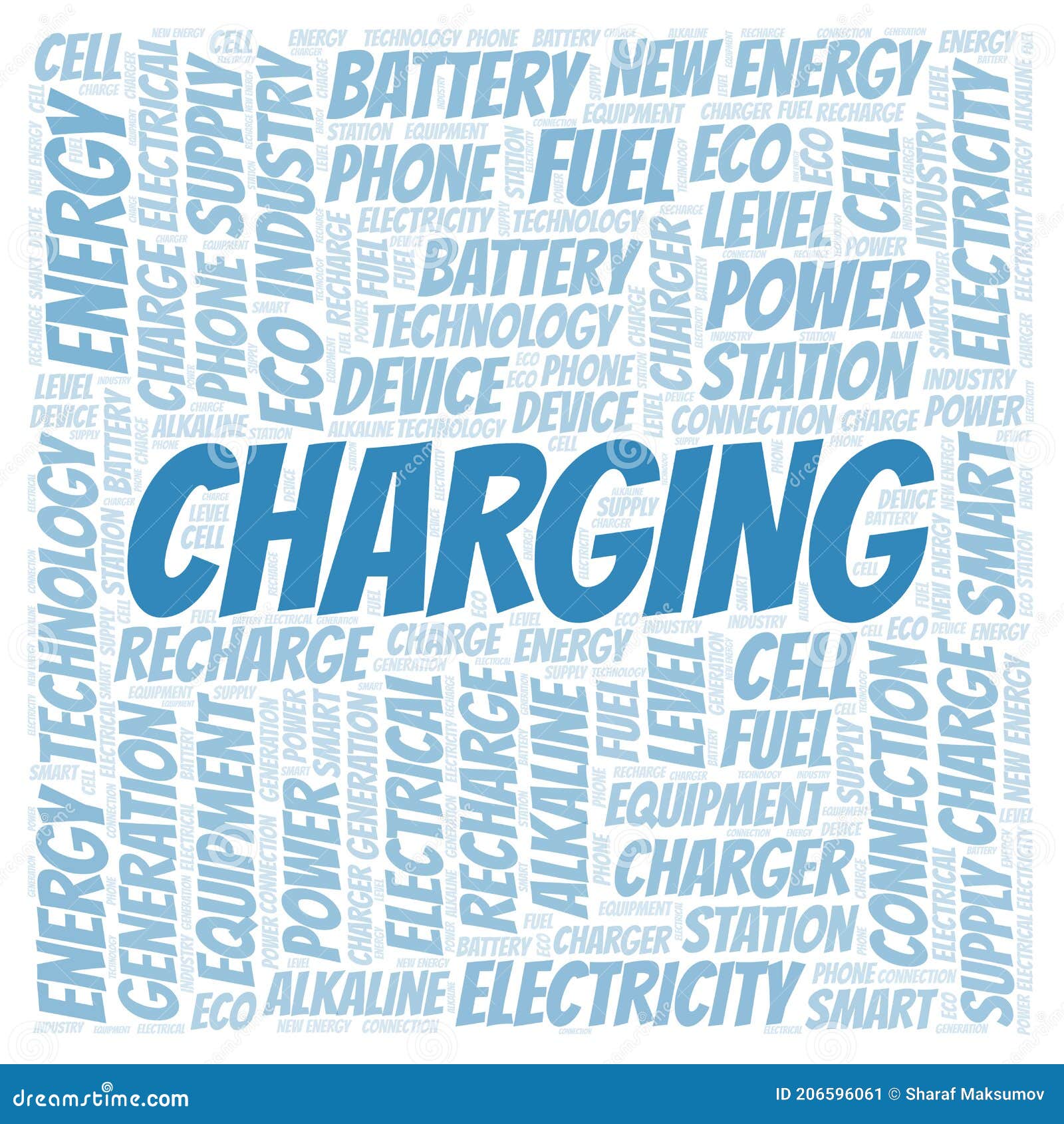 Charging Typography Word Cloud Create with the Text only. Stock ...