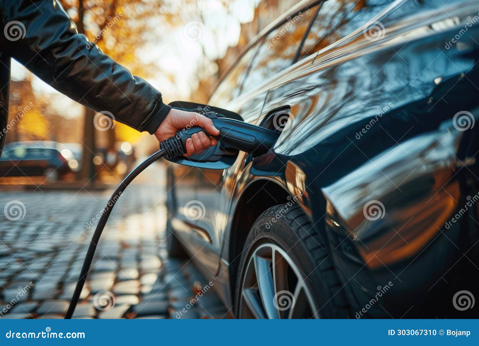 Charging Up Electric Vehicles on the Street. AI Generated Stock ...