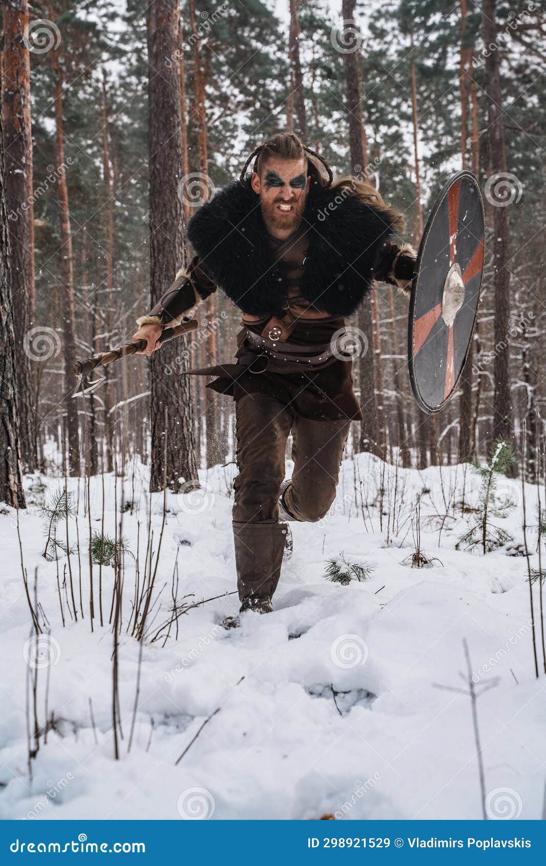 Charging Viking Warrior in Snowy Forest Stock Image - Image of winter ...