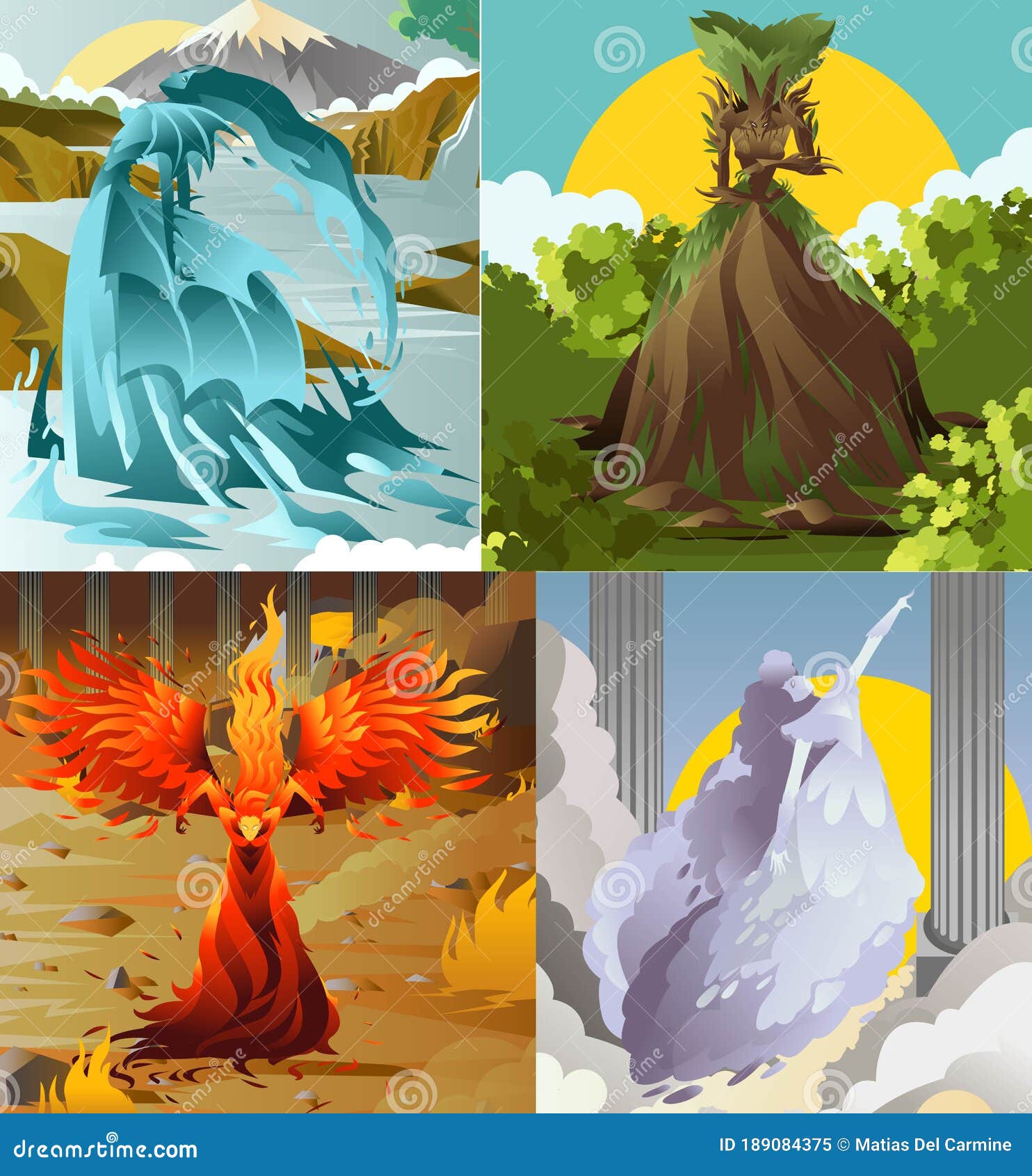 Four Elemental Titans in Their Element Stock Vector - Illustration of monster, walking: 189084375