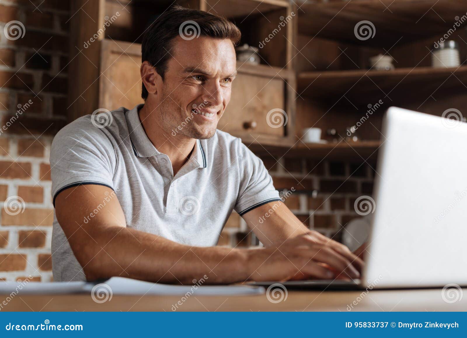 Charismatic Devoted Guy Comfortably Working from Home Stock Image ...