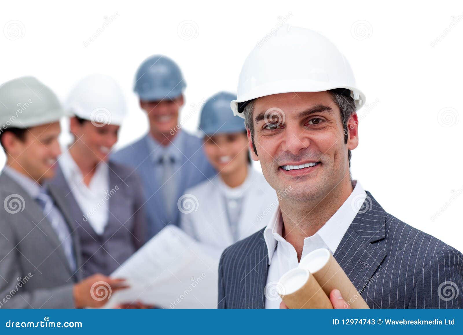 Charismatic Male Architect in Front of His Team Stock Image - Image of ...