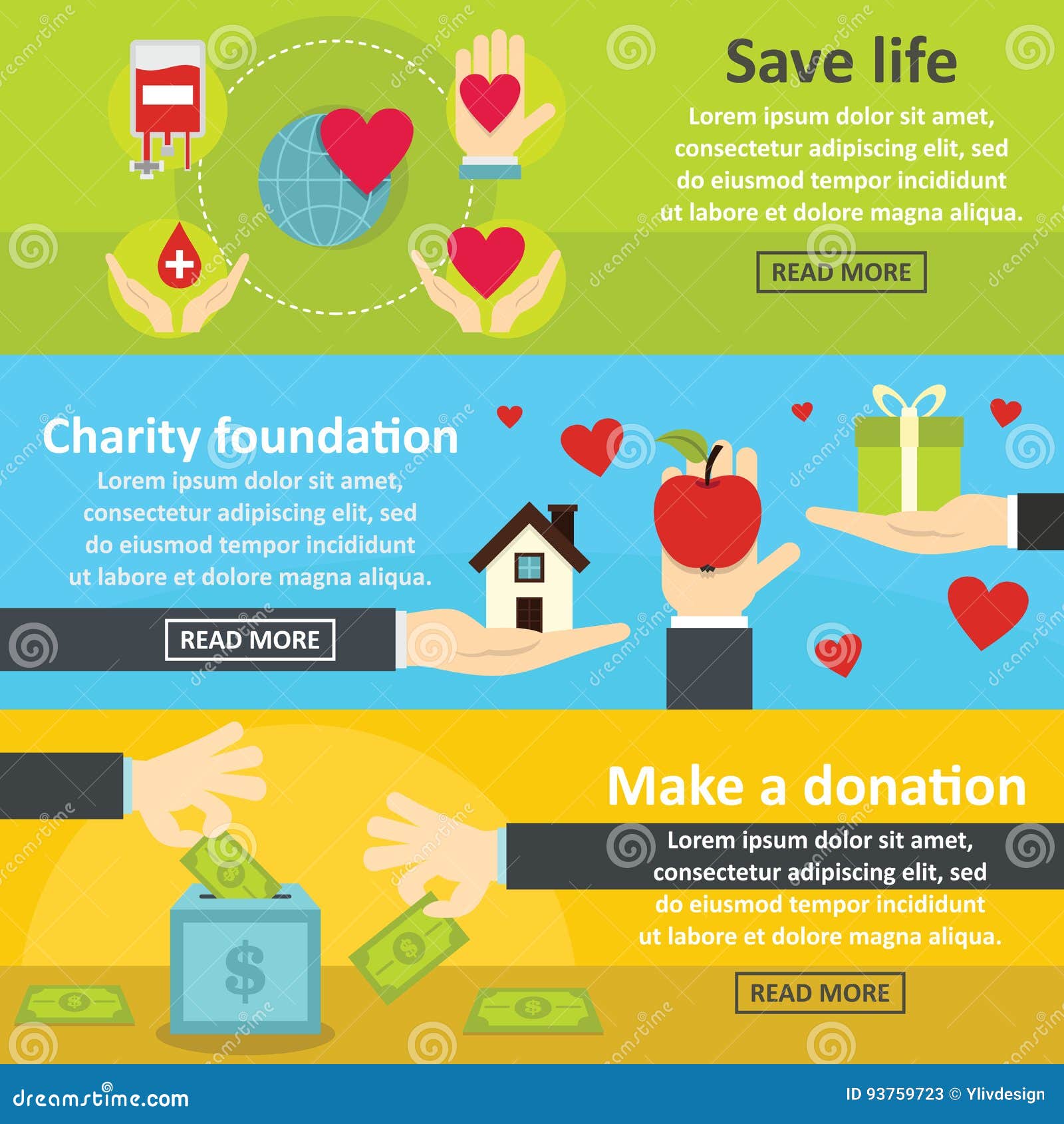 Charity Donation Banner Horizontal Set, Flat Style Stock Vector ...