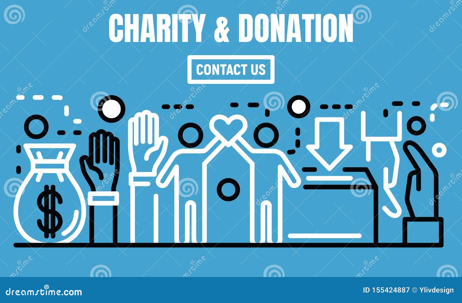 Charity and Donation Banner, Outline Style Stock Vector - Illustration ...