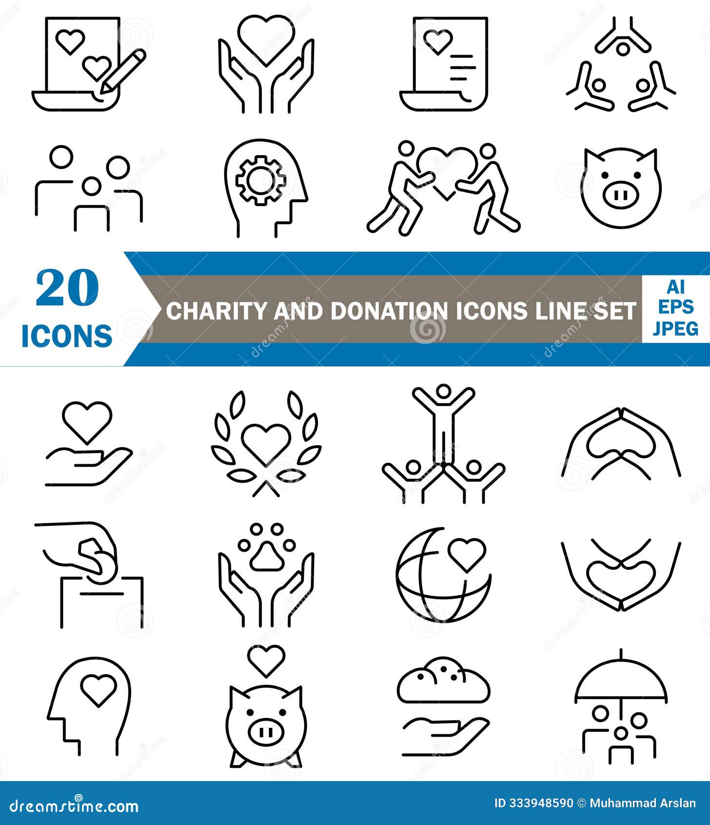 Charity and Donation Icons Line Set Vector Illustrator Set Stock Vector ...
