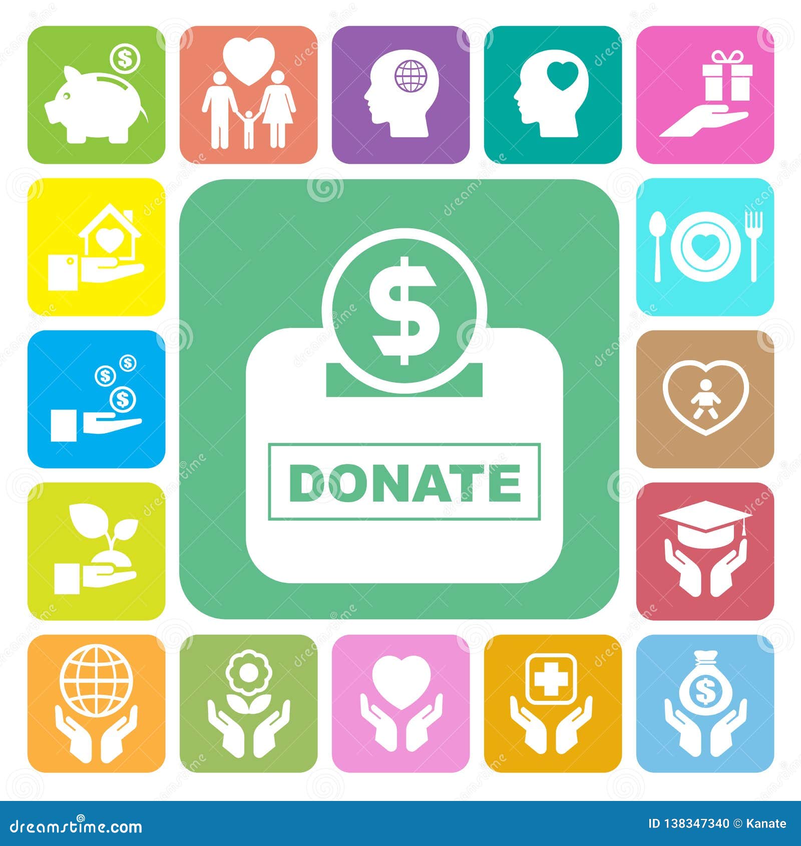 Charity and Donation Icons Set Stock Vector - Illustration of family ...