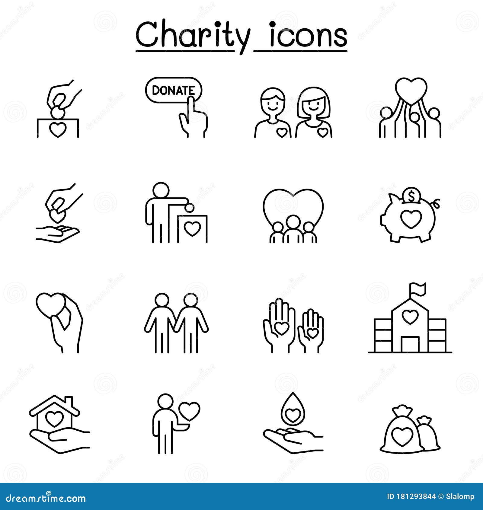 Charity & Donation Icons Set in Thin Line Style Stock Vector ...