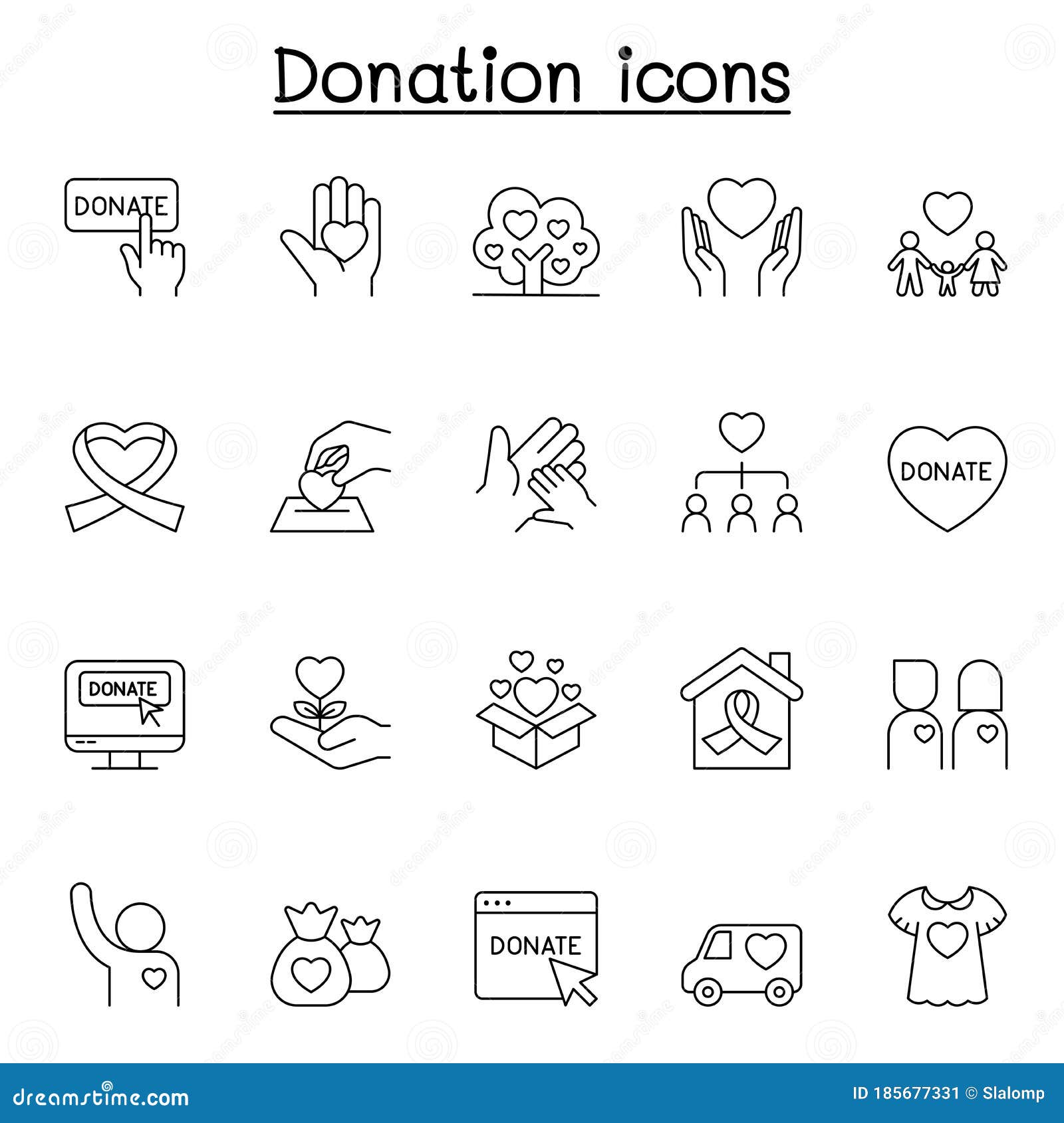 Charity & Donation Icons Set in Thin Line Style Stock Vector ...