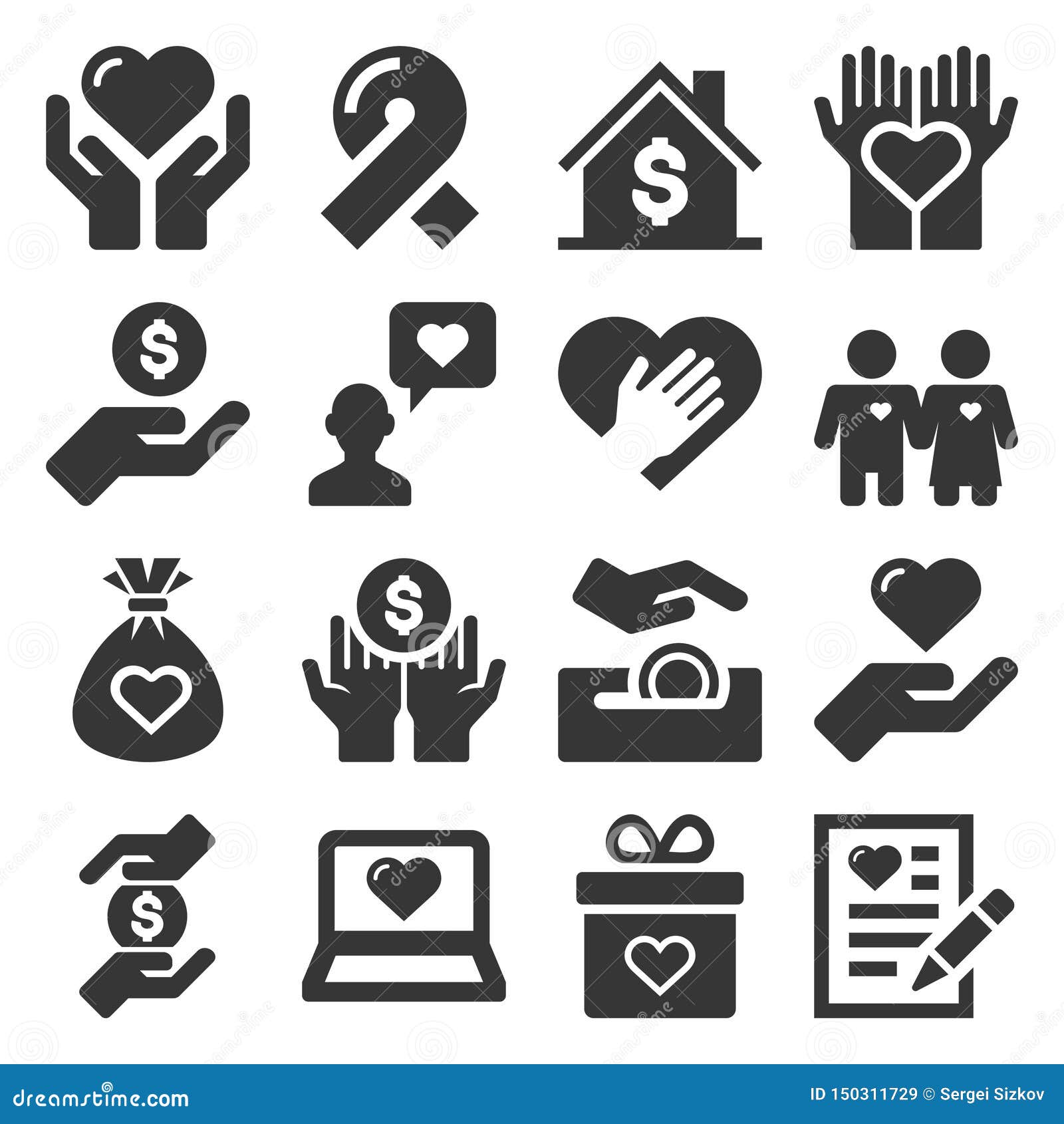 Charity and Donation Icons Set on White Background. Vector Stock Vector ...