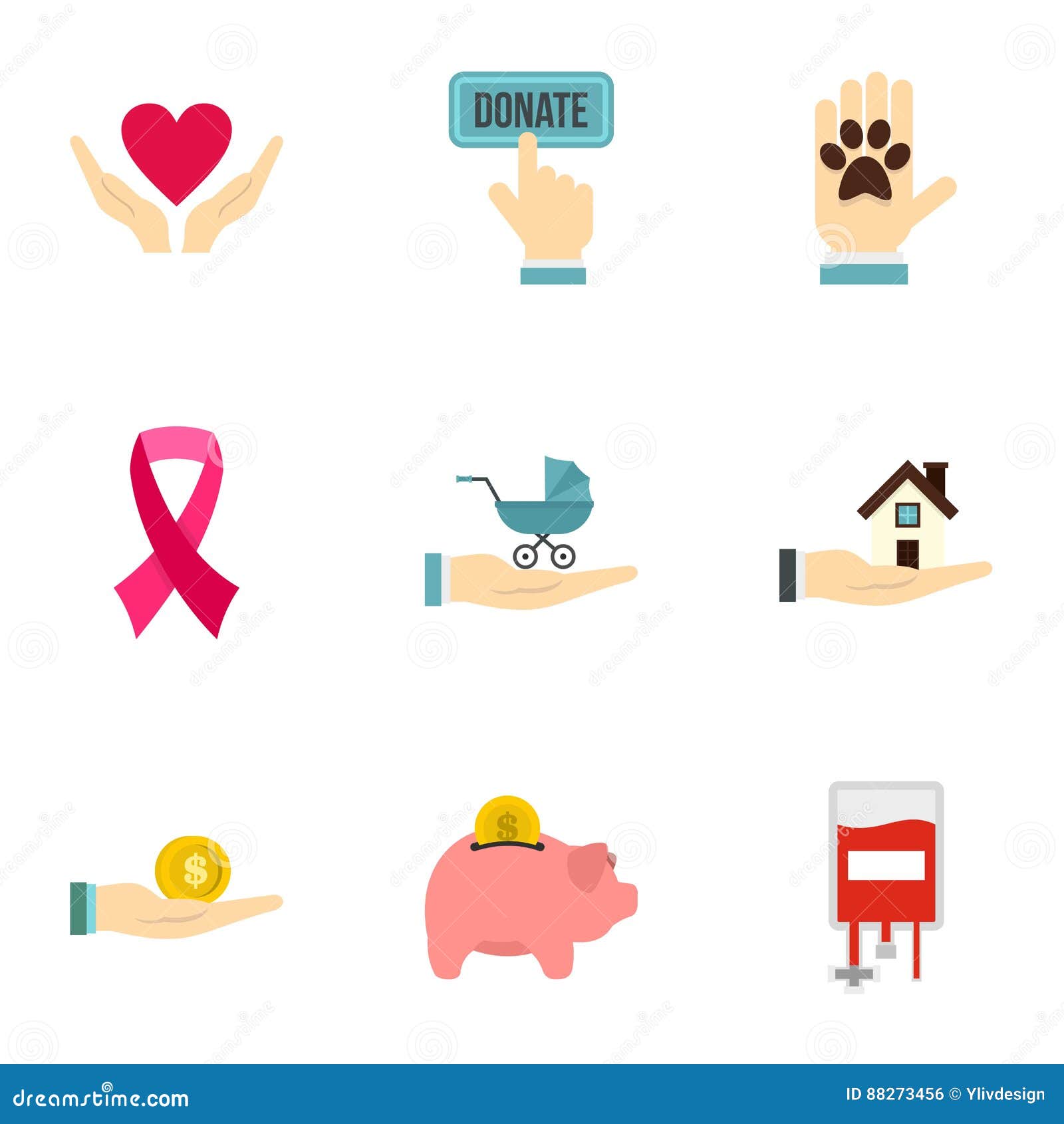 Charity Donation Organization Icons Set Flat Style Stock Vector ...