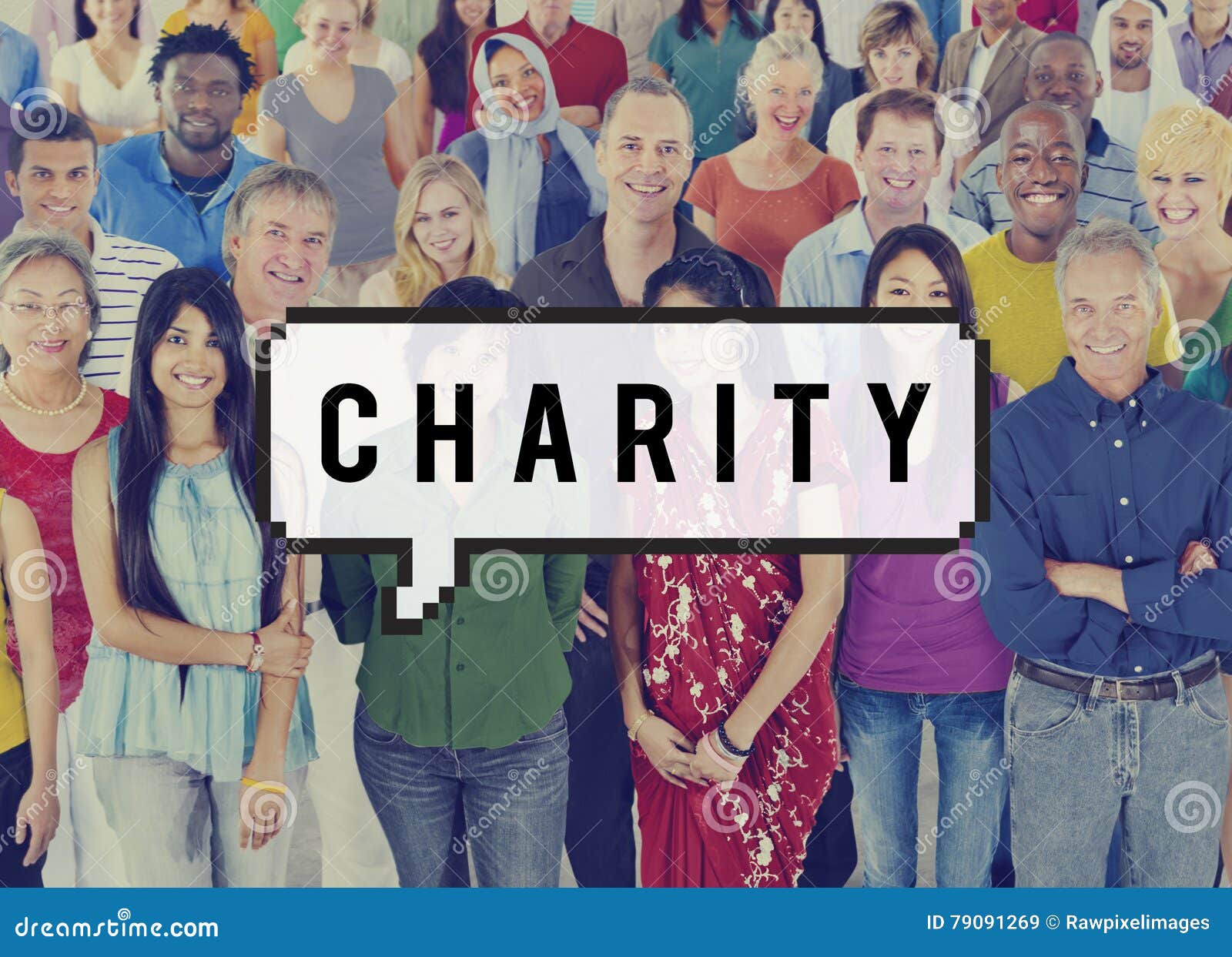 Charity And Generosity. Side View Of Happy Man In White T-shirt Giving ...