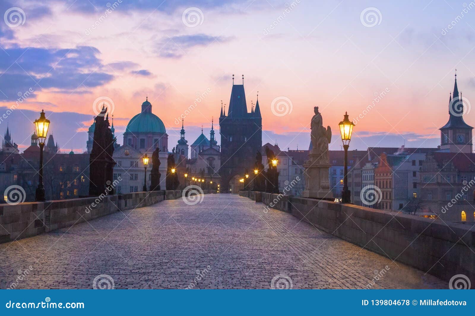Charles Bridge. Night Panorama of Prague, Czech Republic Stock Photo ...