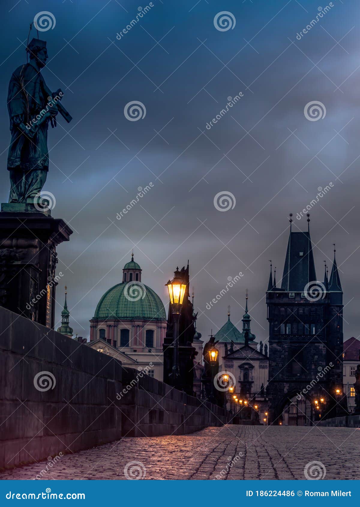 Charles Bridge at Night, Prague Stock Photo - Image of famous, european ...