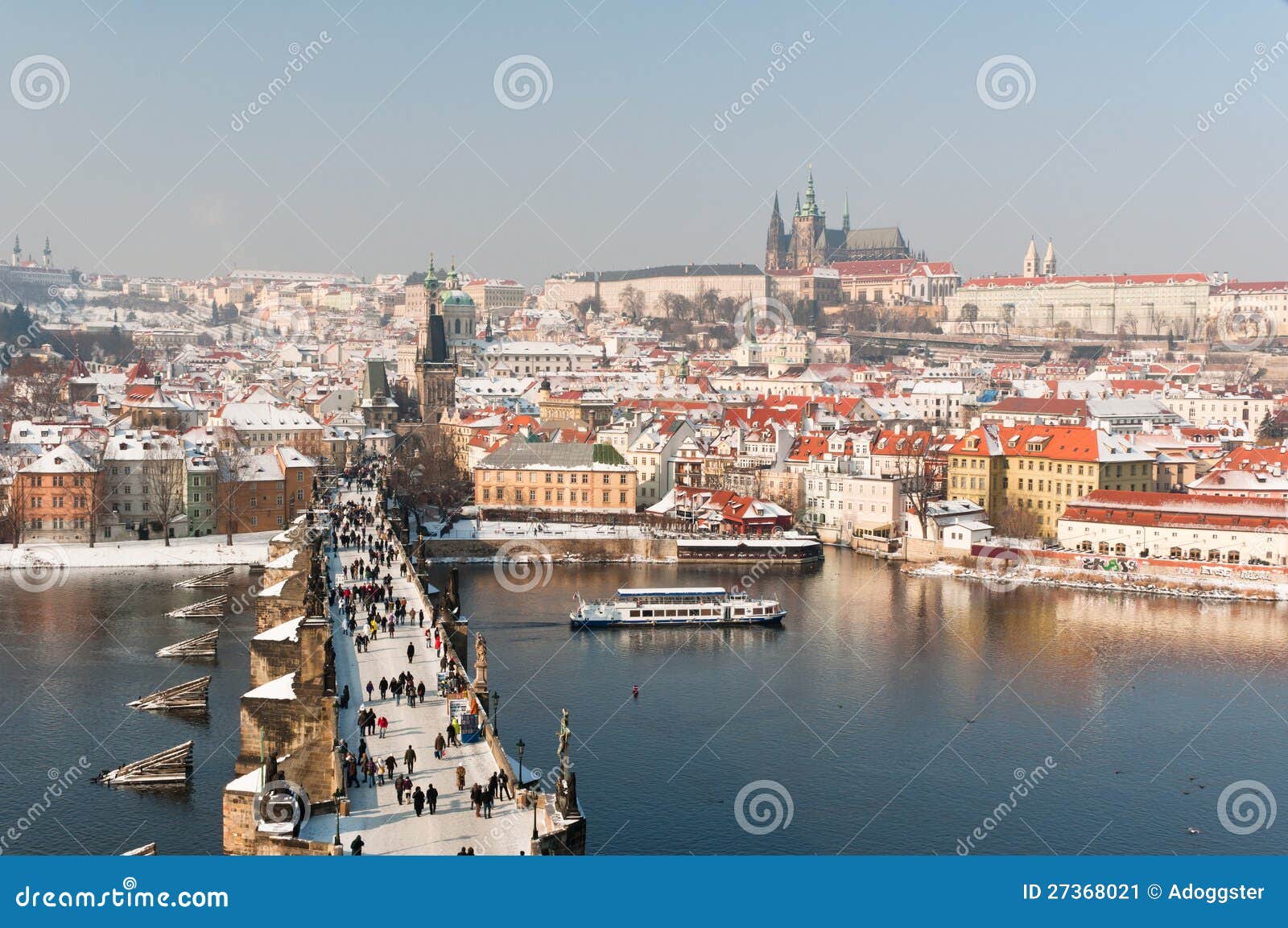 Charles Bridge and Prague Castle at Winter Stock Image - Image of ...