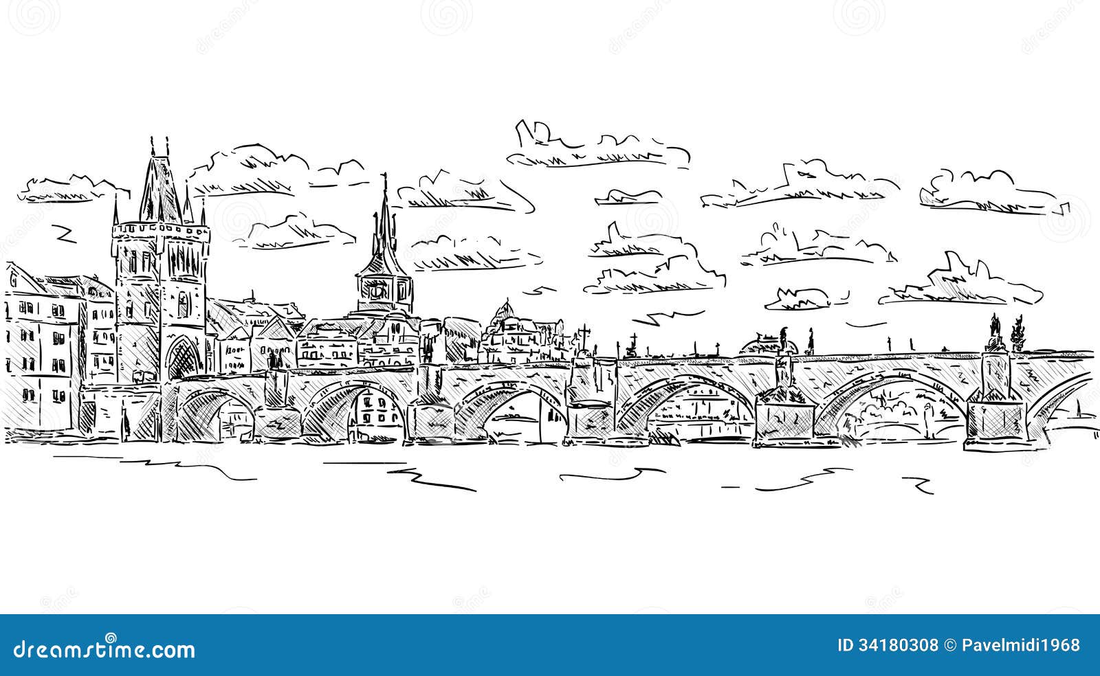 Charles Bridge stock vector. Illustration of capital - 34180308