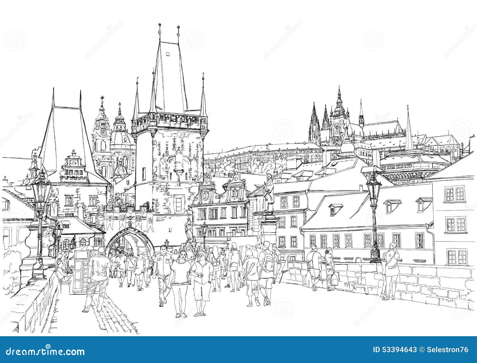 Charles Bridge - Prague stock vector. Illustration of europe - 53394643