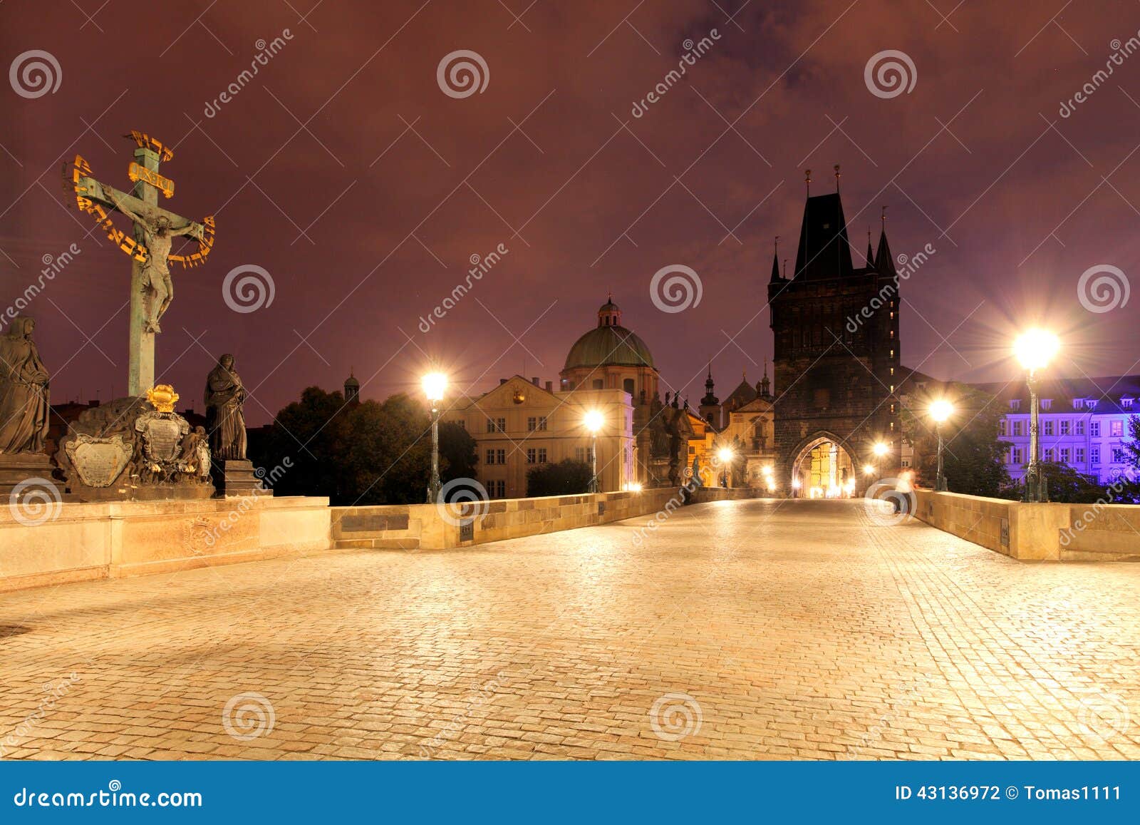Charles Bridge in Prague at Night Stock Photo - Image of bridge ...