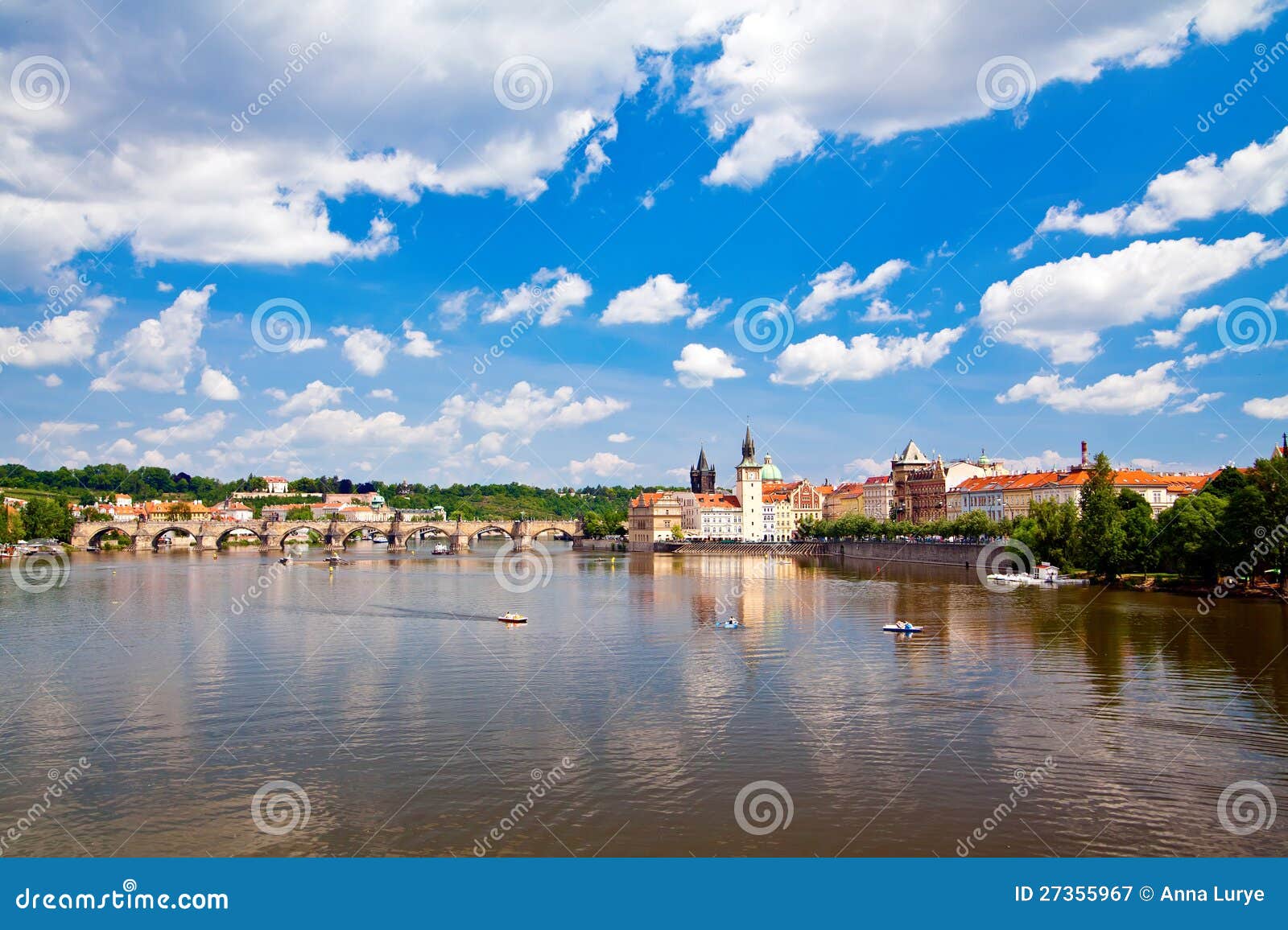 Charles Bridge through Vltava River Stock Image - Image of republic ...