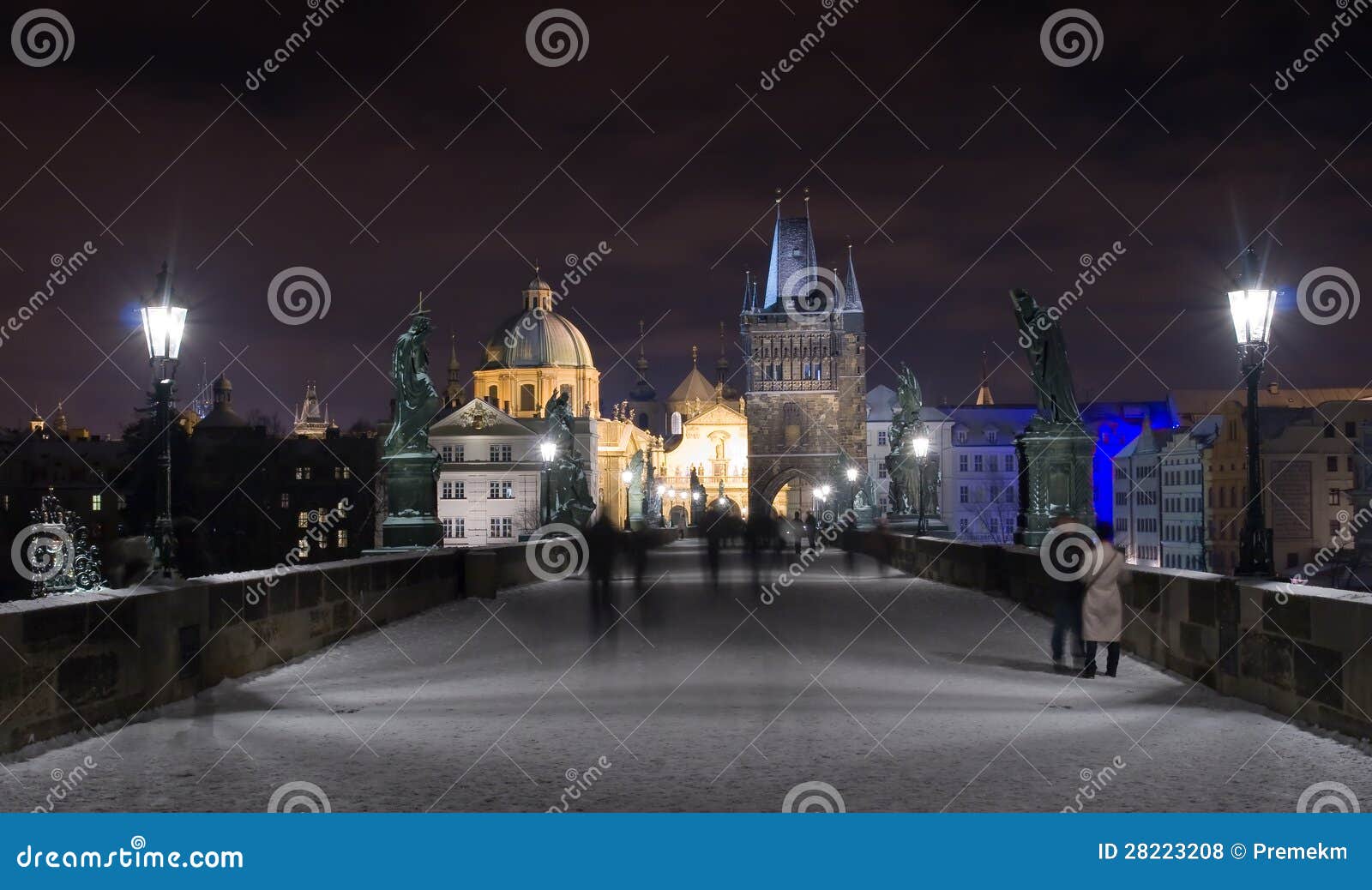Charles Bridge in Winter Night, Prague, Czech Republic Stock Photo ...