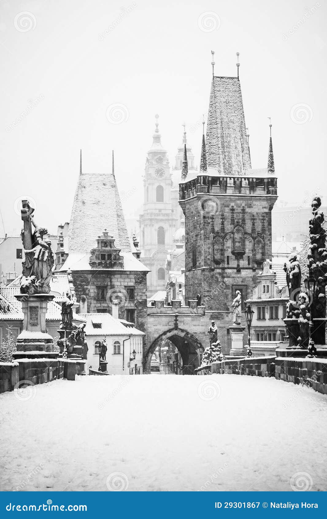 Charles Bridge in Winter, Prague Stock Image - Image of historic ...