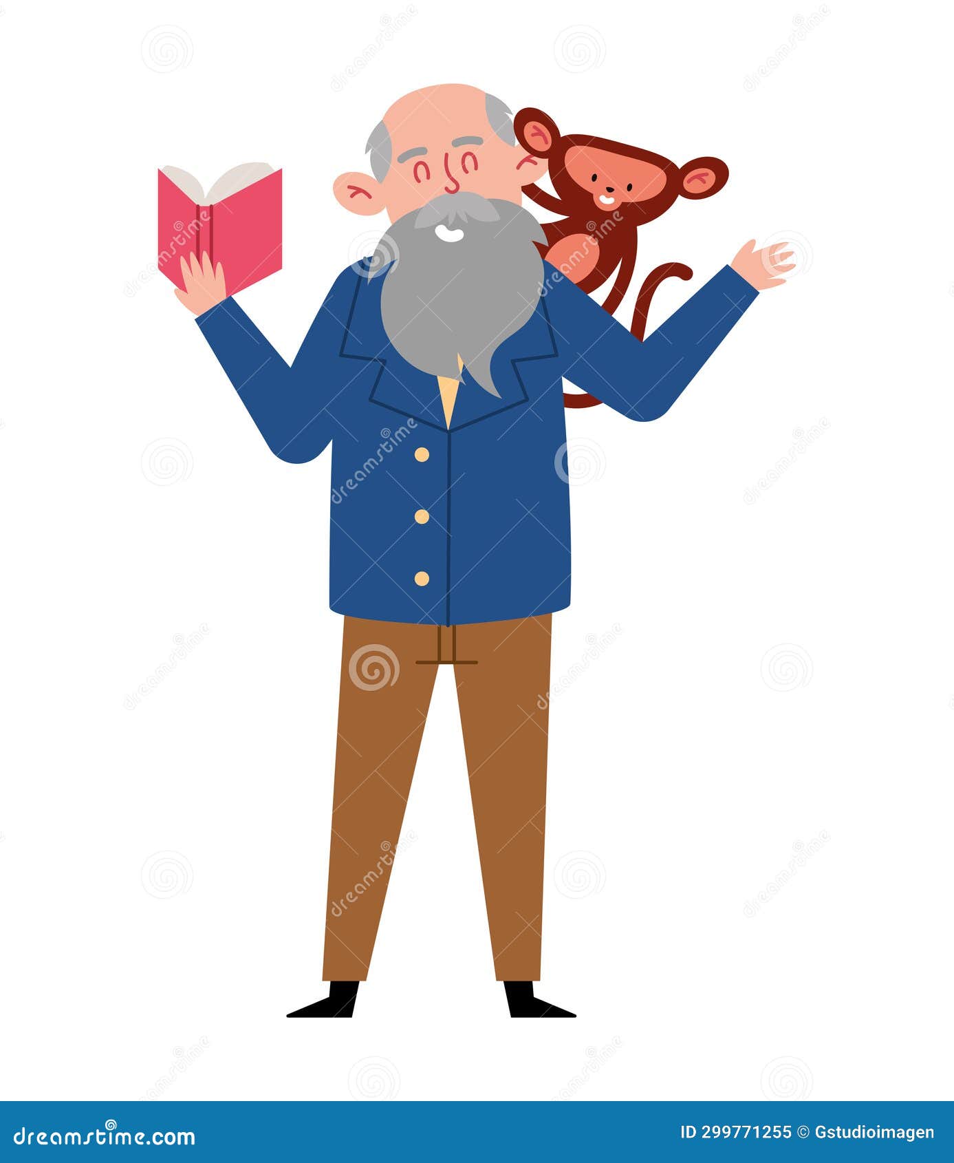 Charles Darwin Con Un Libro Y Un Mono Ilustración del Vector ...