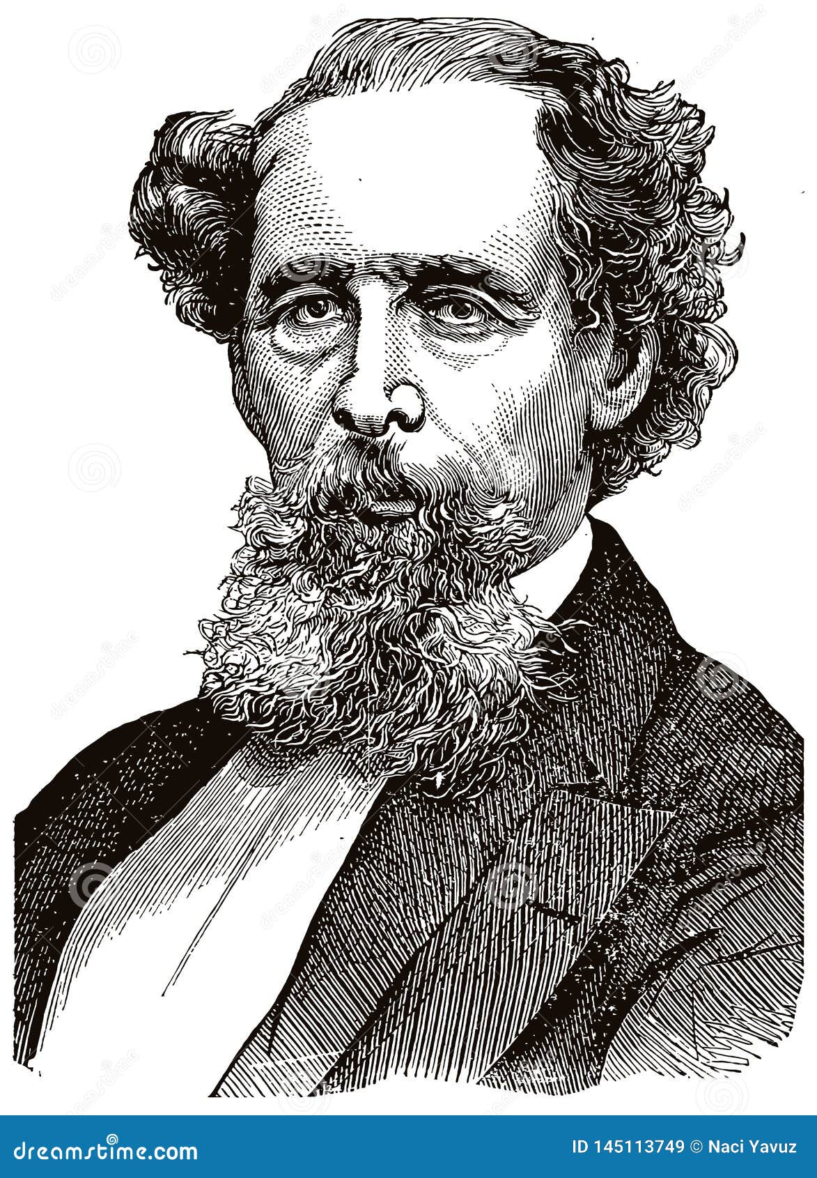 Charles Dickens Portrait In Line Art Illustration Cartoon Vector 145113749
