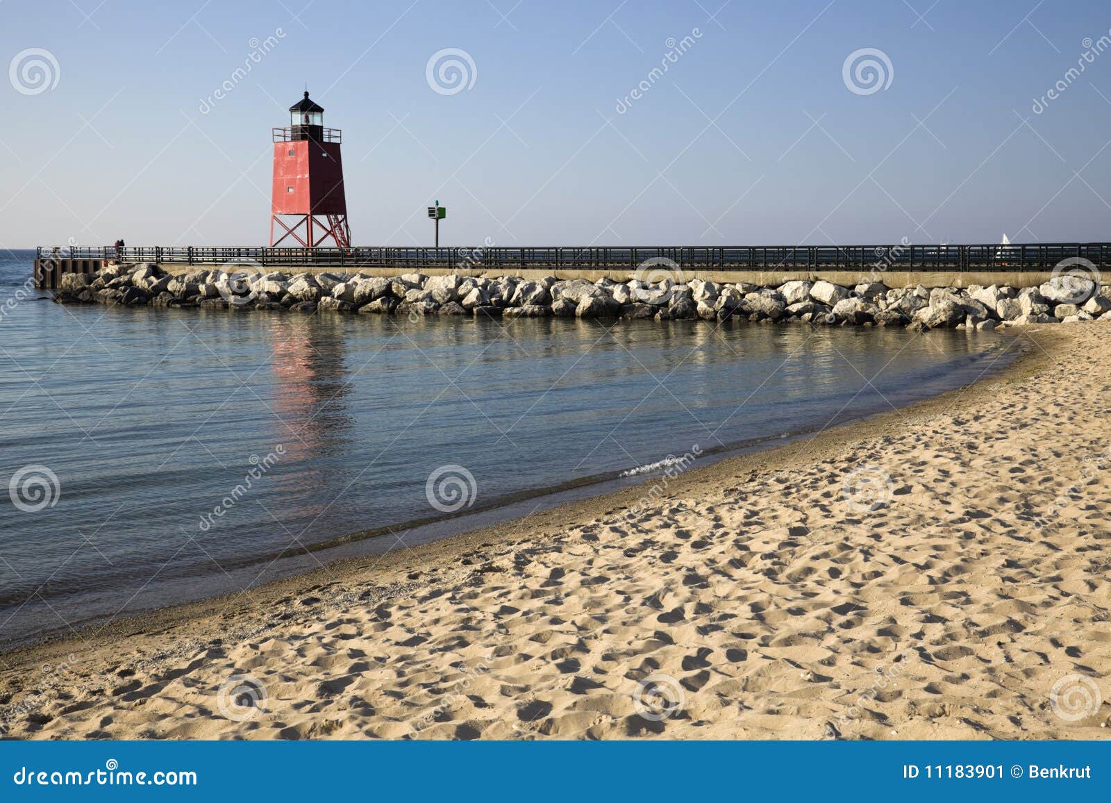 Charlevoix South Pier Lighthouse Stock Image - Image of lake, great ...