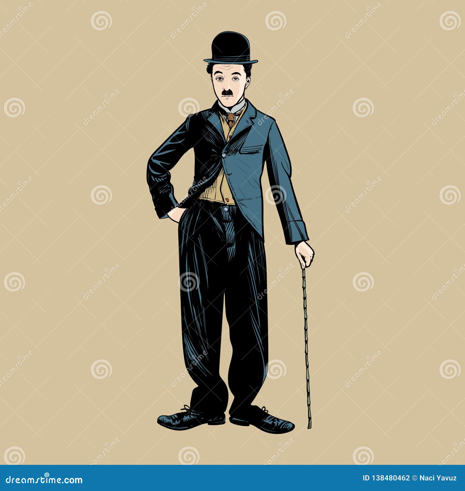 Charlie Chaplin Portrait In Line Art Illustration Editable Layers Editorial Photography