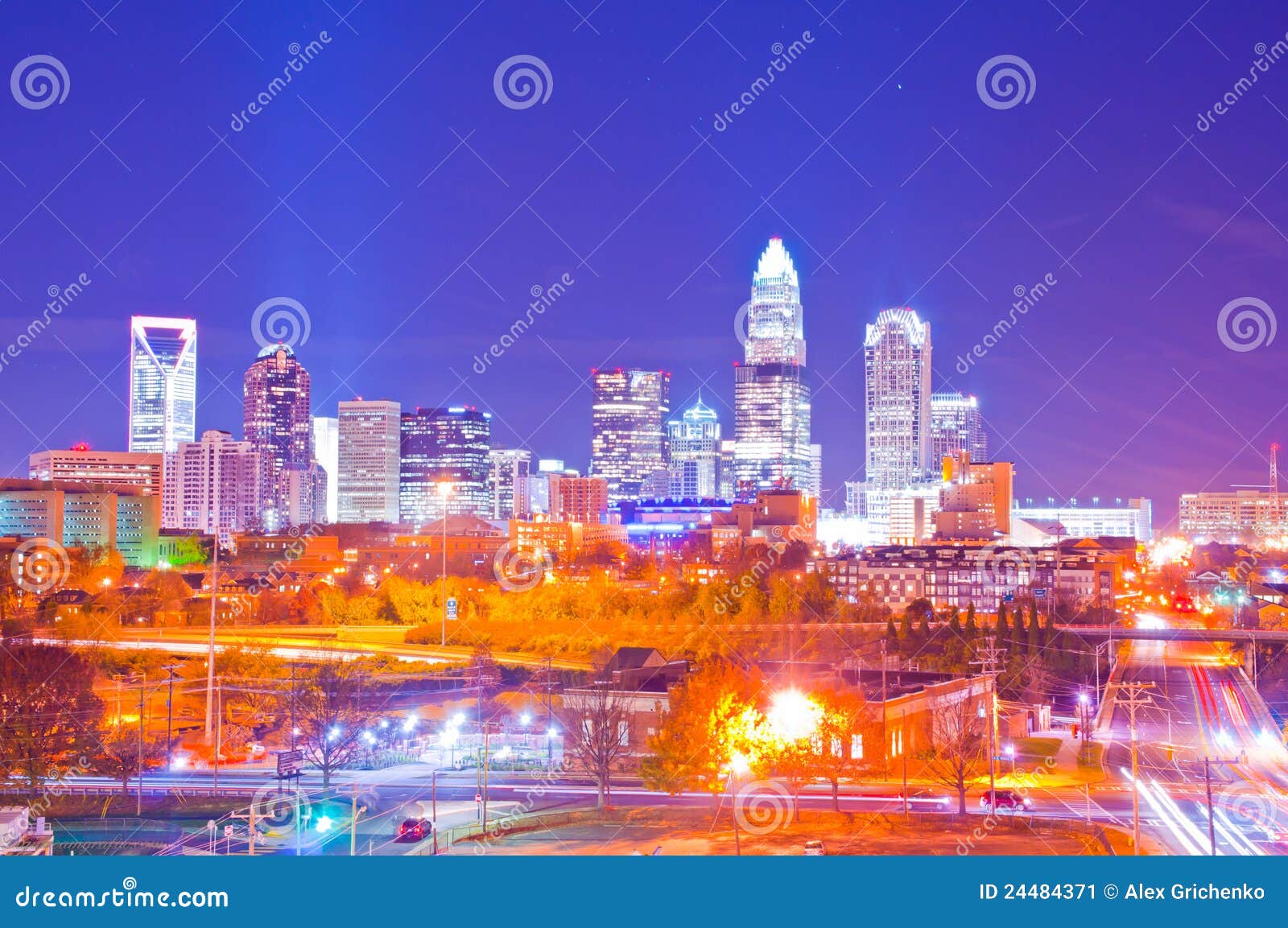 Charlotte Evening Cityscape Stock Image - Image of district, queen ...