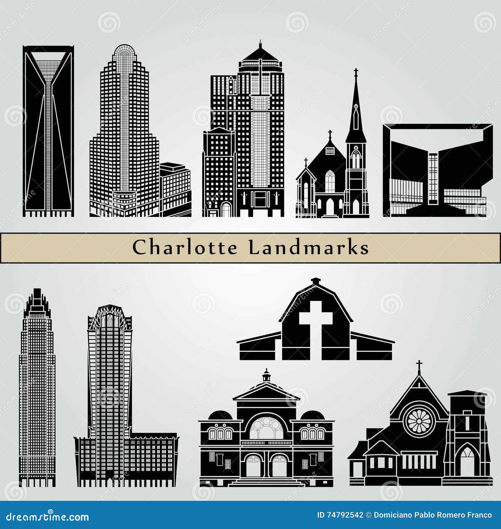 Charlotte Landmarks and Monuments Stock Vector - Illustration of symbol ...