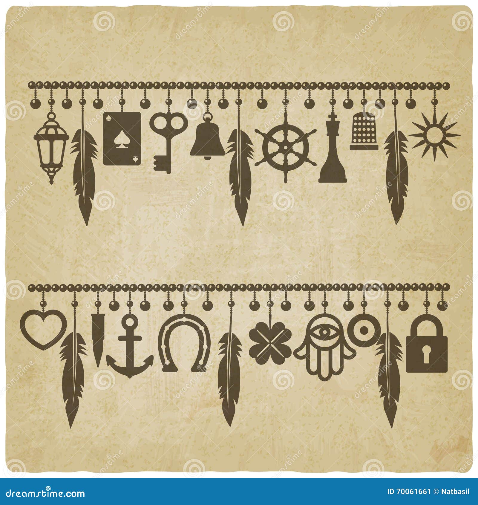 Charm Bracelets with Symbols of Good Luck Old Background Stock Vector ...
