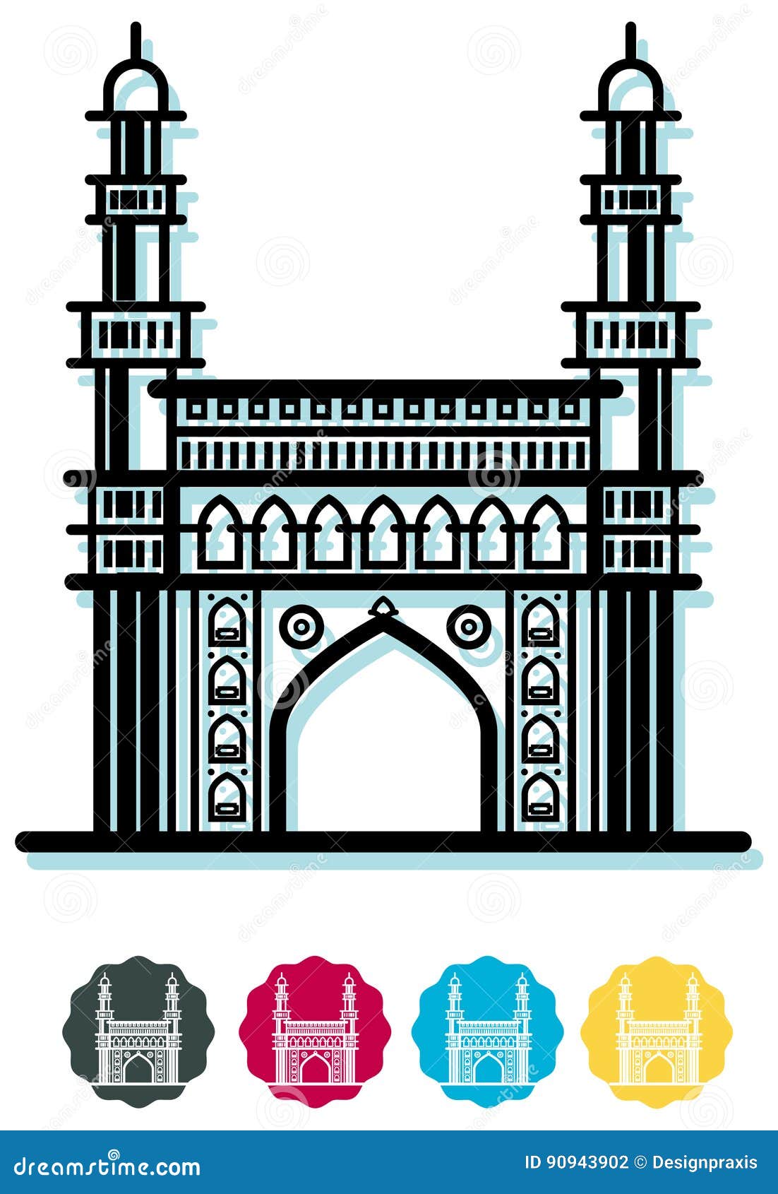 Charminar City Icon stock vector. Illustration of place - 90943902