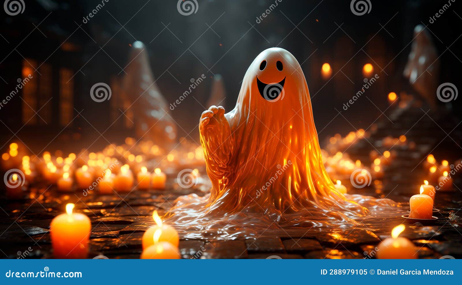 Charming and Adorable Ghost Playfully Waves with Friendly Gesture ...