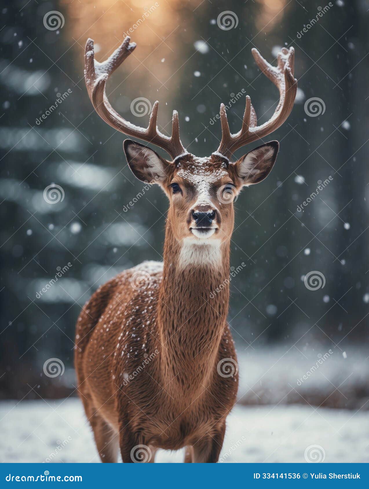 Charming Animated Deer in Winter Attire with Snowfall. Stock ...