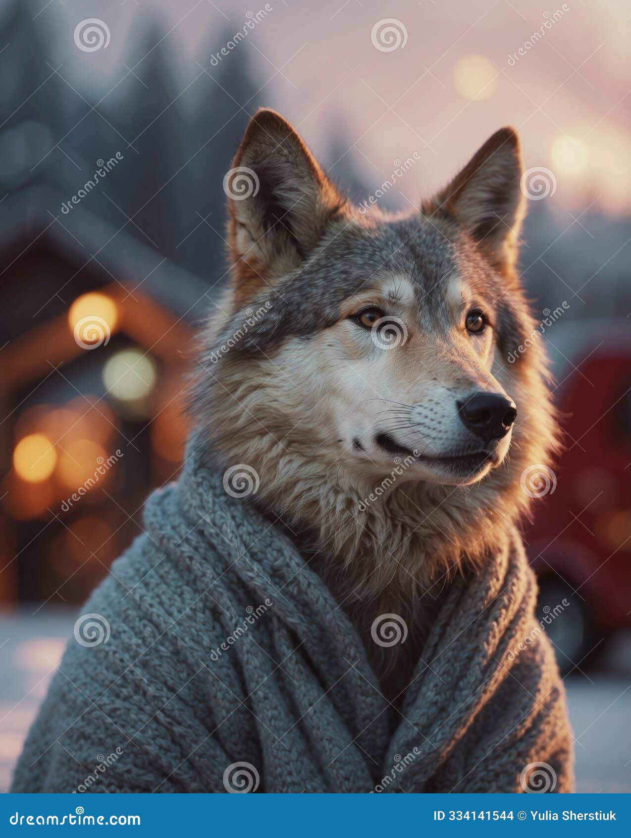 Charming Animated Wolf Character In Cozy Knit Sweater. Stock ...