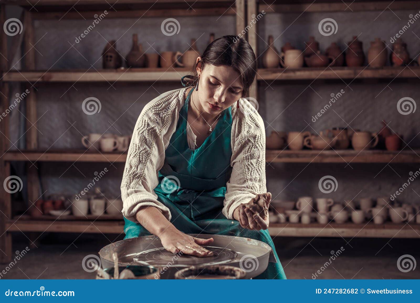 Beautiful Ceramist Master Works with Clay on a Potter& X27;s Wheel ...