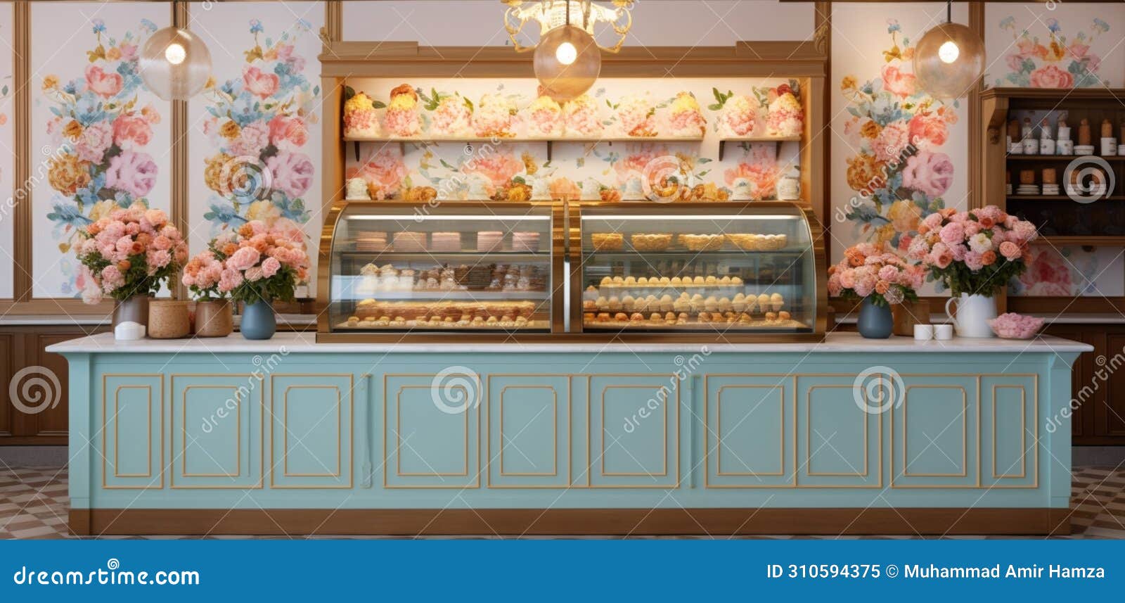 A Charming Bakery with a 3D Floral Wall Pattern in Soft, Inviting ...