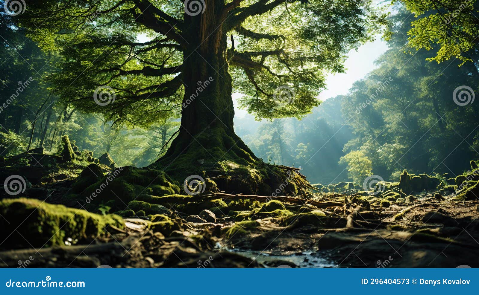 A Charming Beautiful Tree in a Forest Composition when the Sun ...