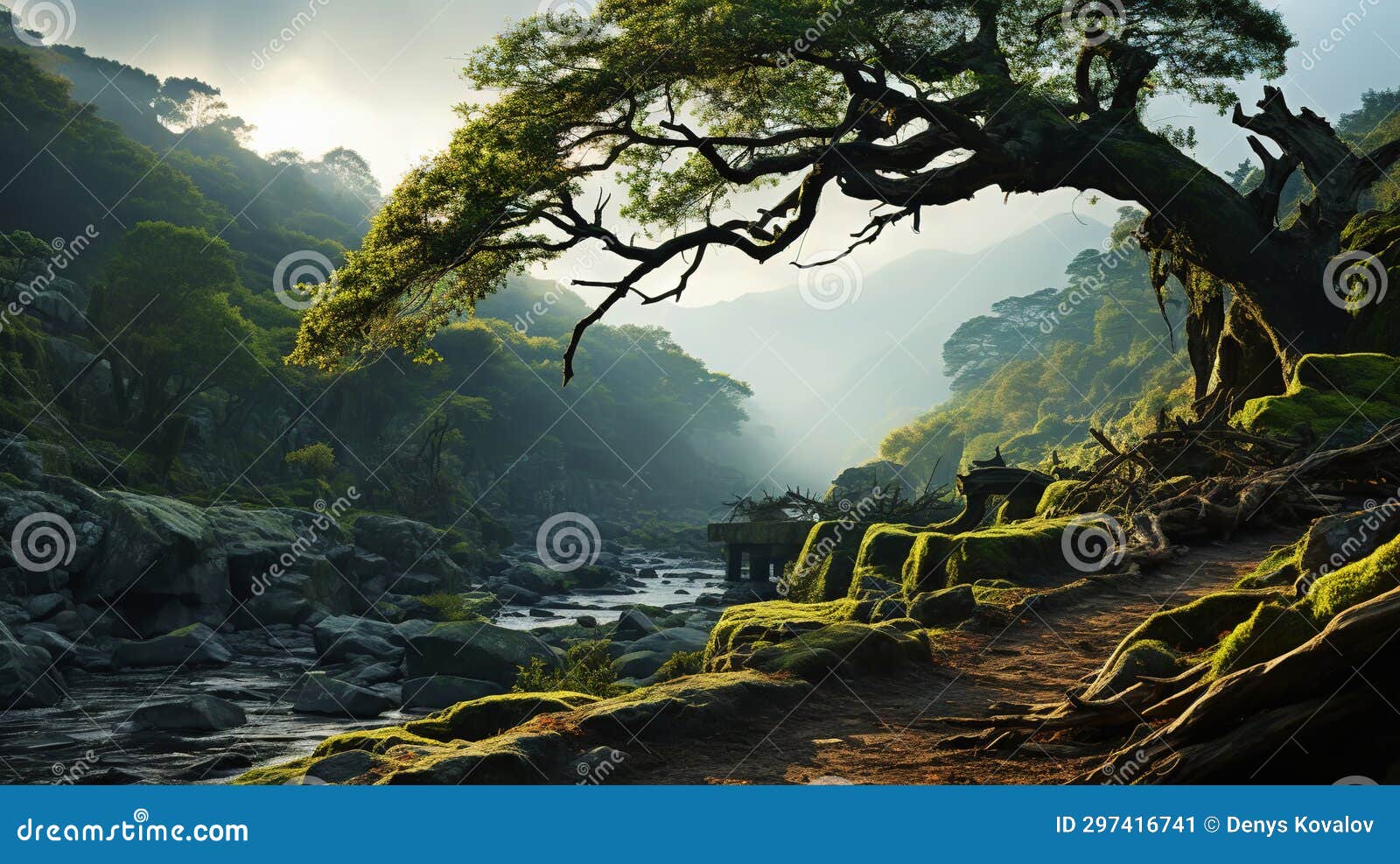 A Charming Beautiful Tree in a Forest Composition when the Sun ...