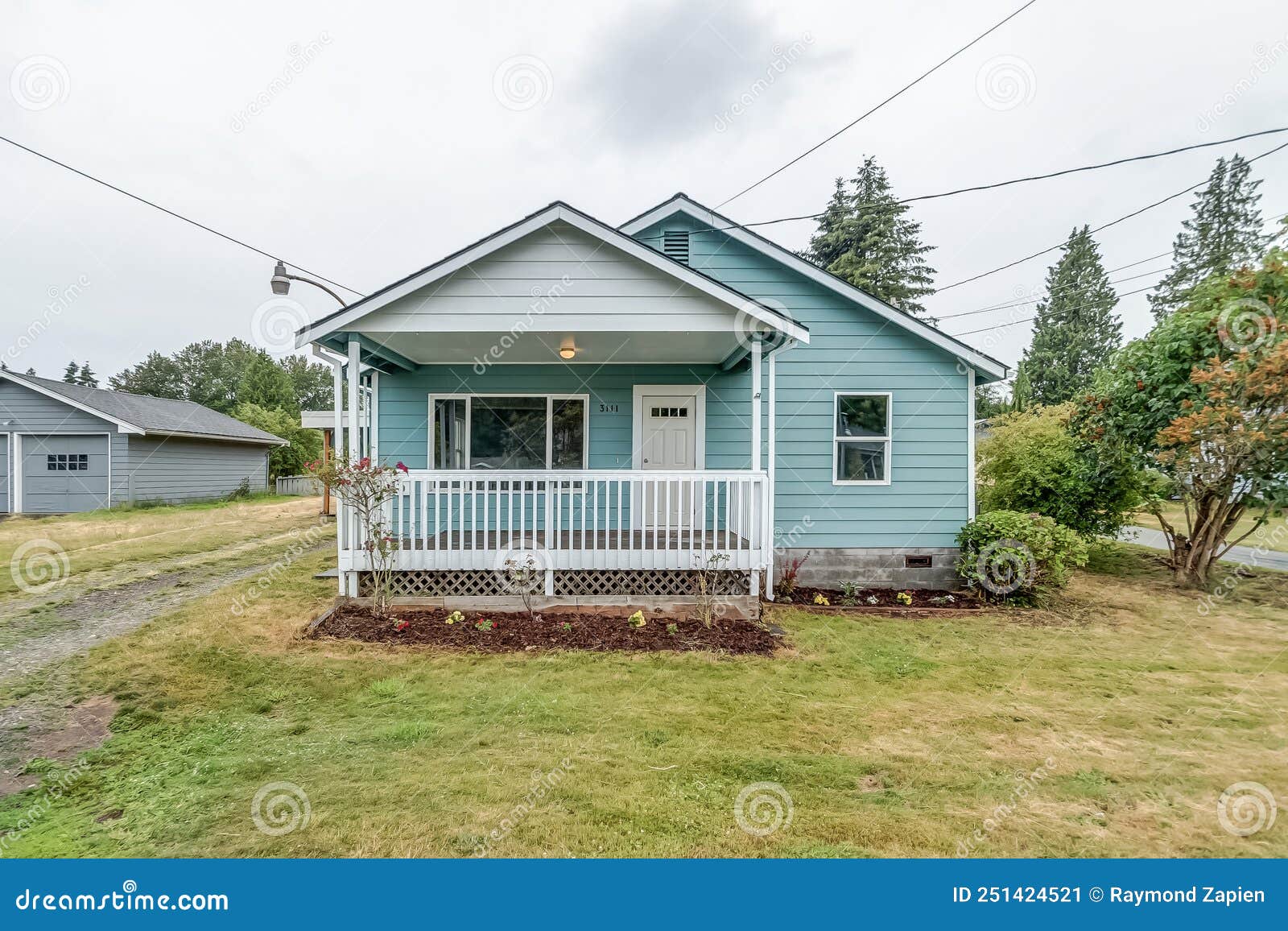 Charming Blue Craftsman Home Stock Image - Image of home, estate: 251424521