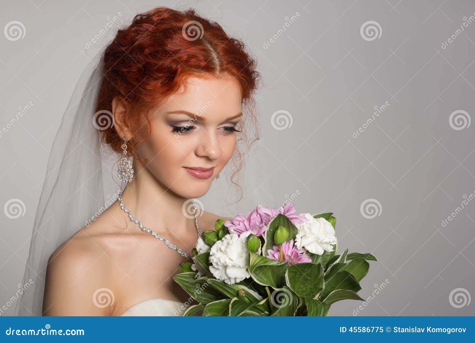 Charming Bride Looks at a Bouquet Stock Image - Image of model, fiancee ...